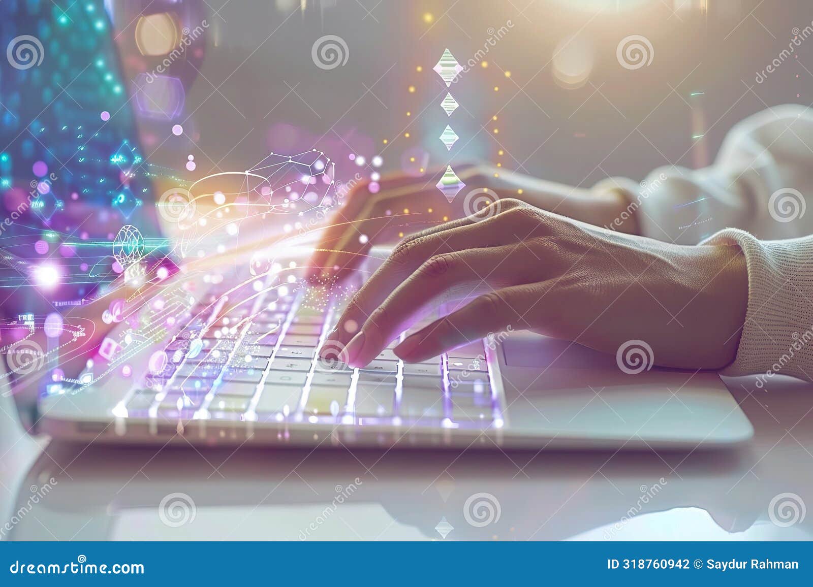 Multi Exposure of Man S Hands Typing Over Computer Keyboard and Data ...