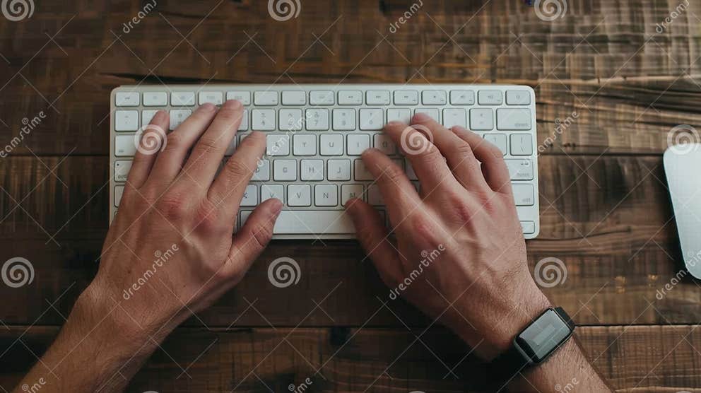 Person Typing on a Keyboard Using Both Hands Overhead View Stock ...