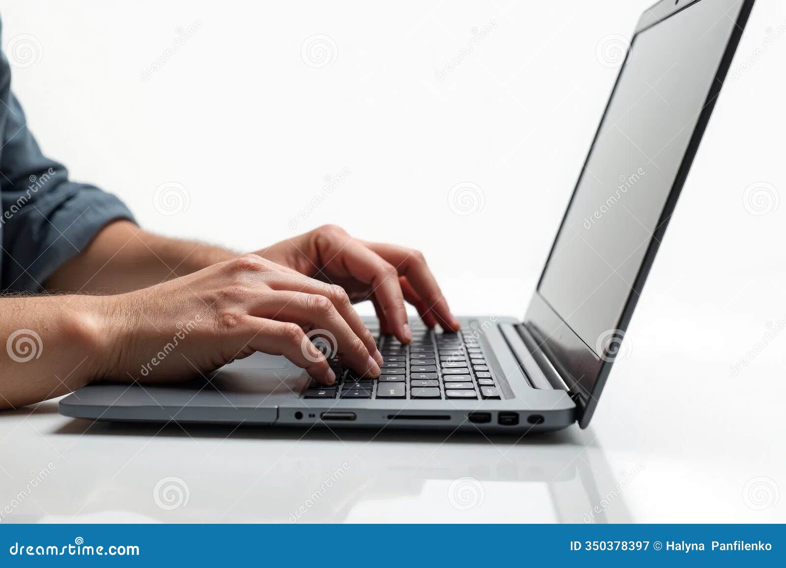 Person Typing on a Laptop Keyboard, Side View, Symbolizing Technology ...