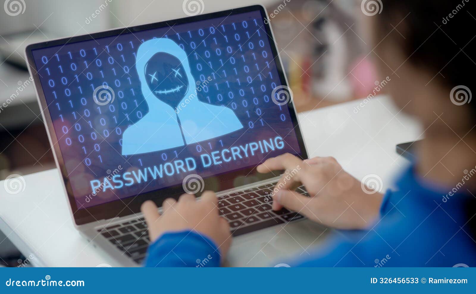 A Person is Typing on a Laptop with a Password Decyphering Message on ...