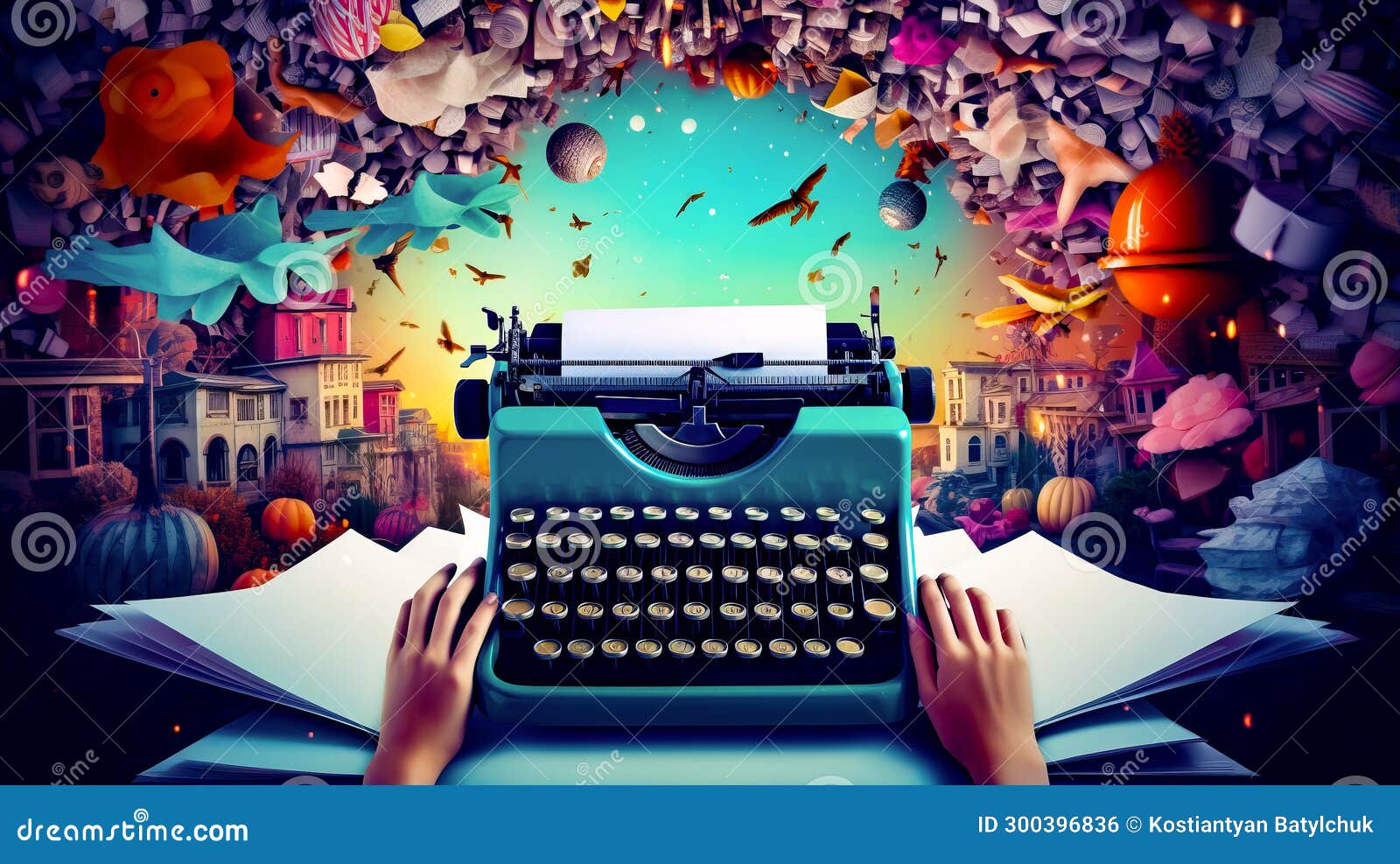 Person Typing on Old Fashioned Typewriter in Front of Colorful ...