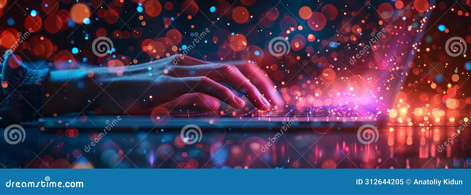 A Person Typing on an Open Laptop, with Digital Connections and Data ...