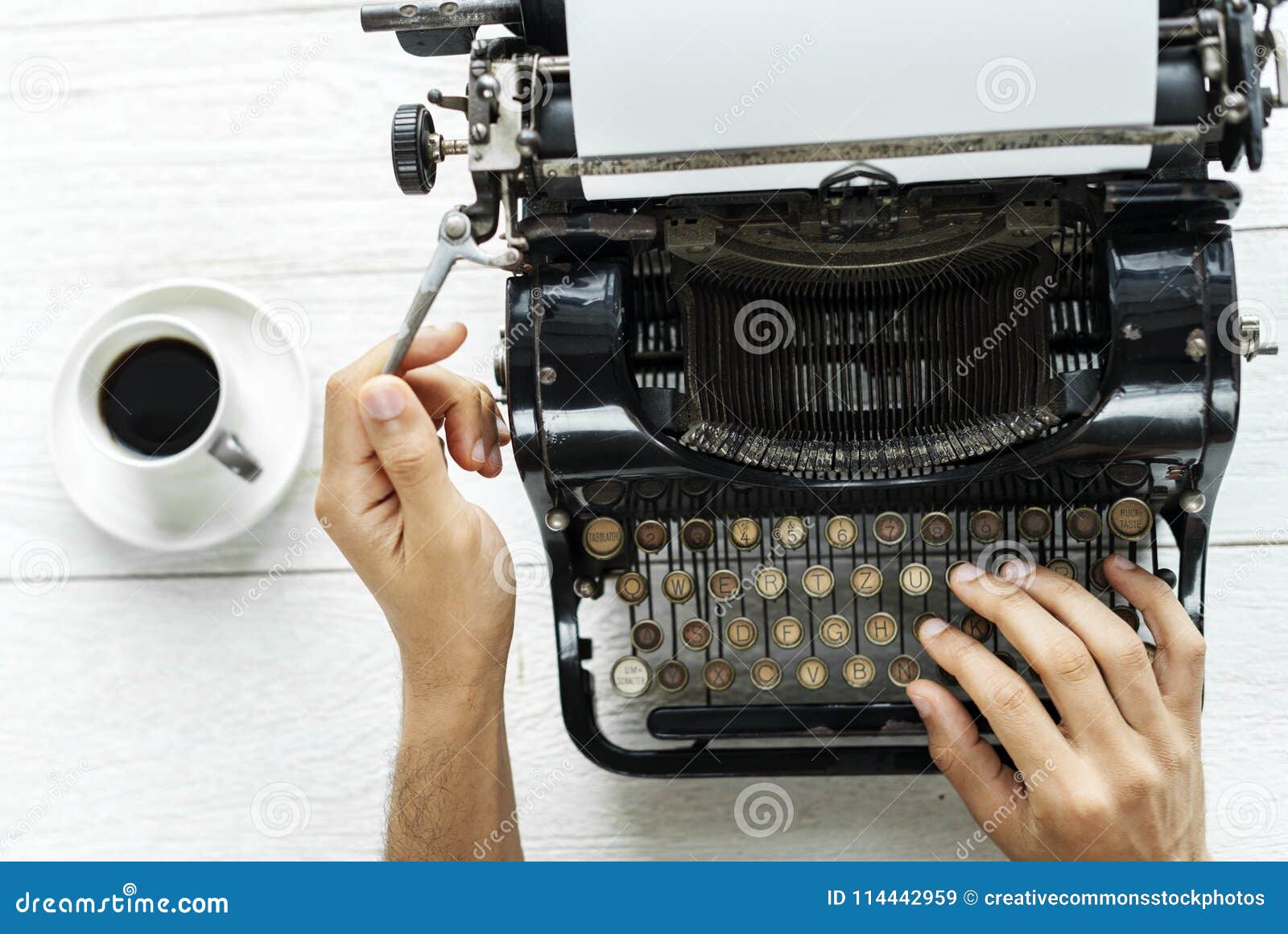 Person Typing Using Typewriter Picture. Image: 114442959