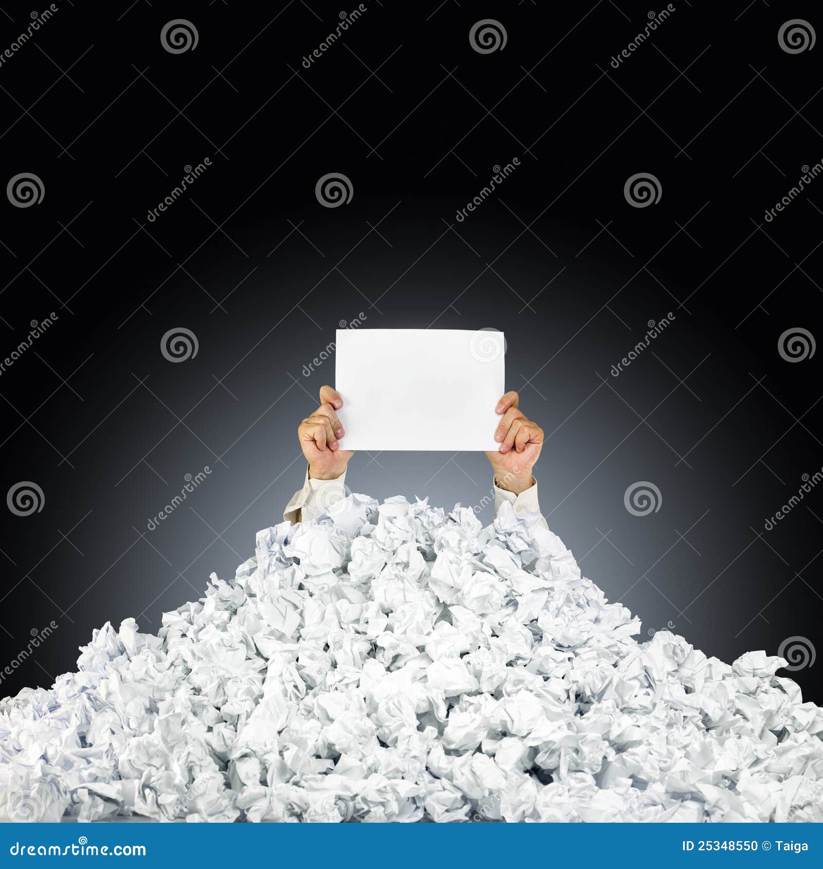 Person Under Crumpled Pile of Papers with Help Si Stock Photo - Image ...