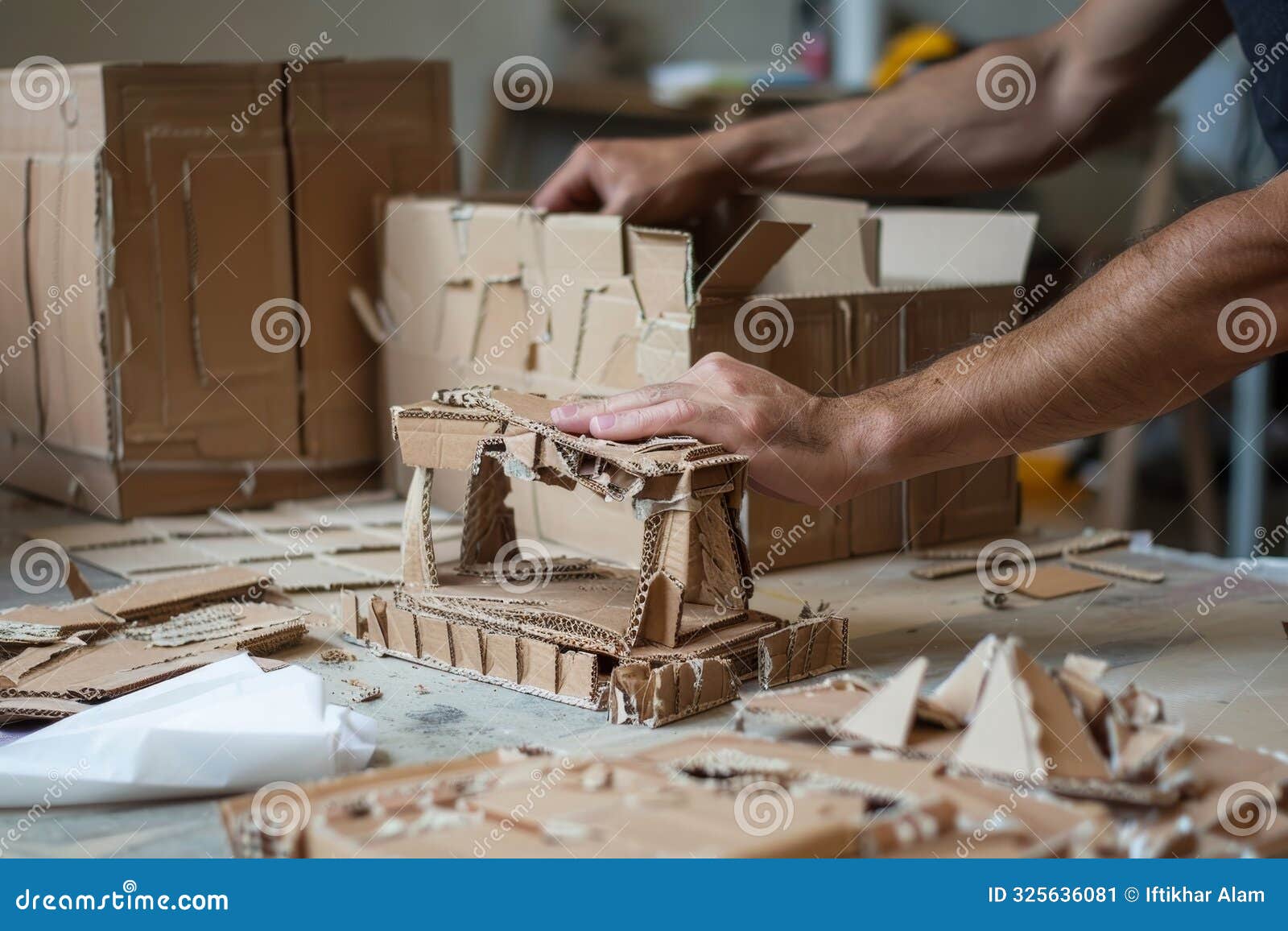 A Person Upcycles Cardboard Boxes into a Model Structure, Upcycling ...