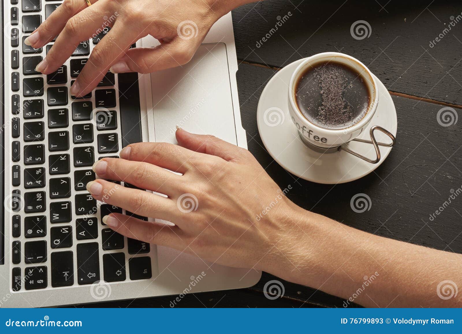 Person Uses a Laptop with a Cup of Coffee Stock Image - Image of home ...