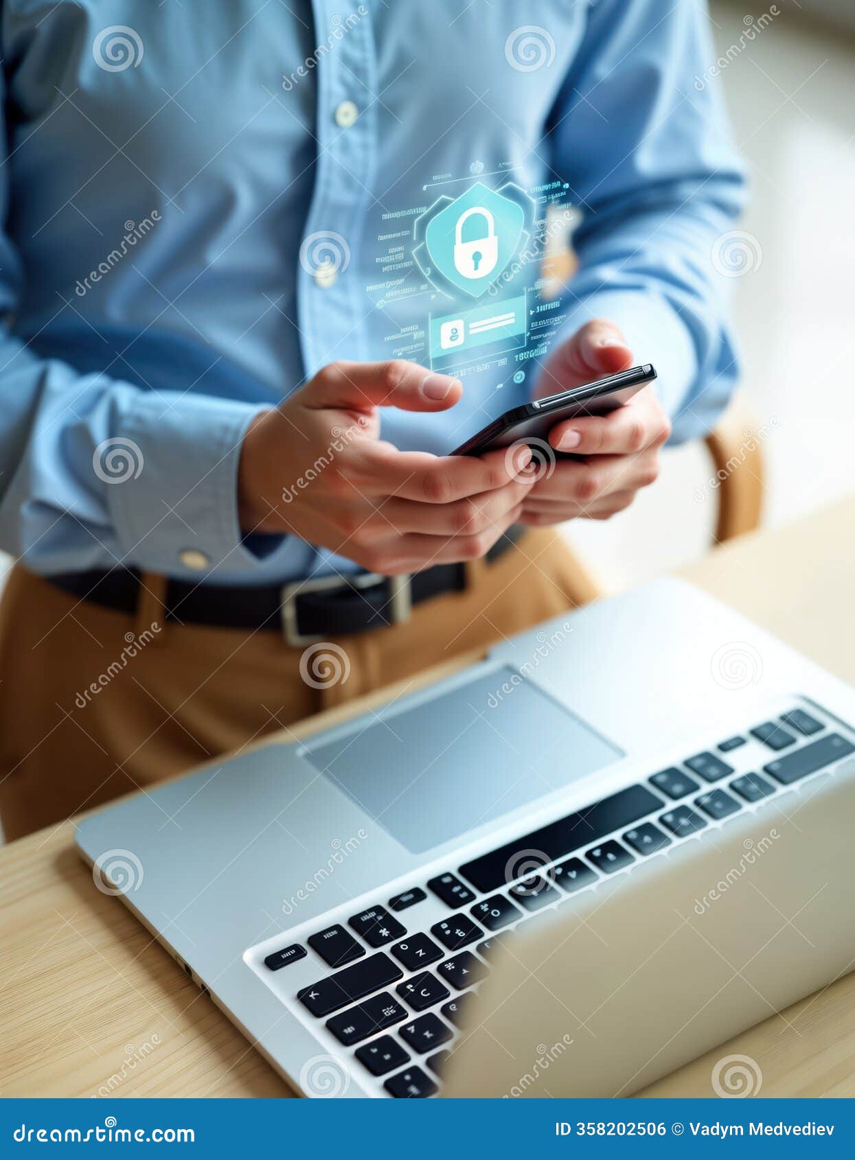 Person Uses Smartphone, Laptop for Two-factor Authentication. Virtual ...