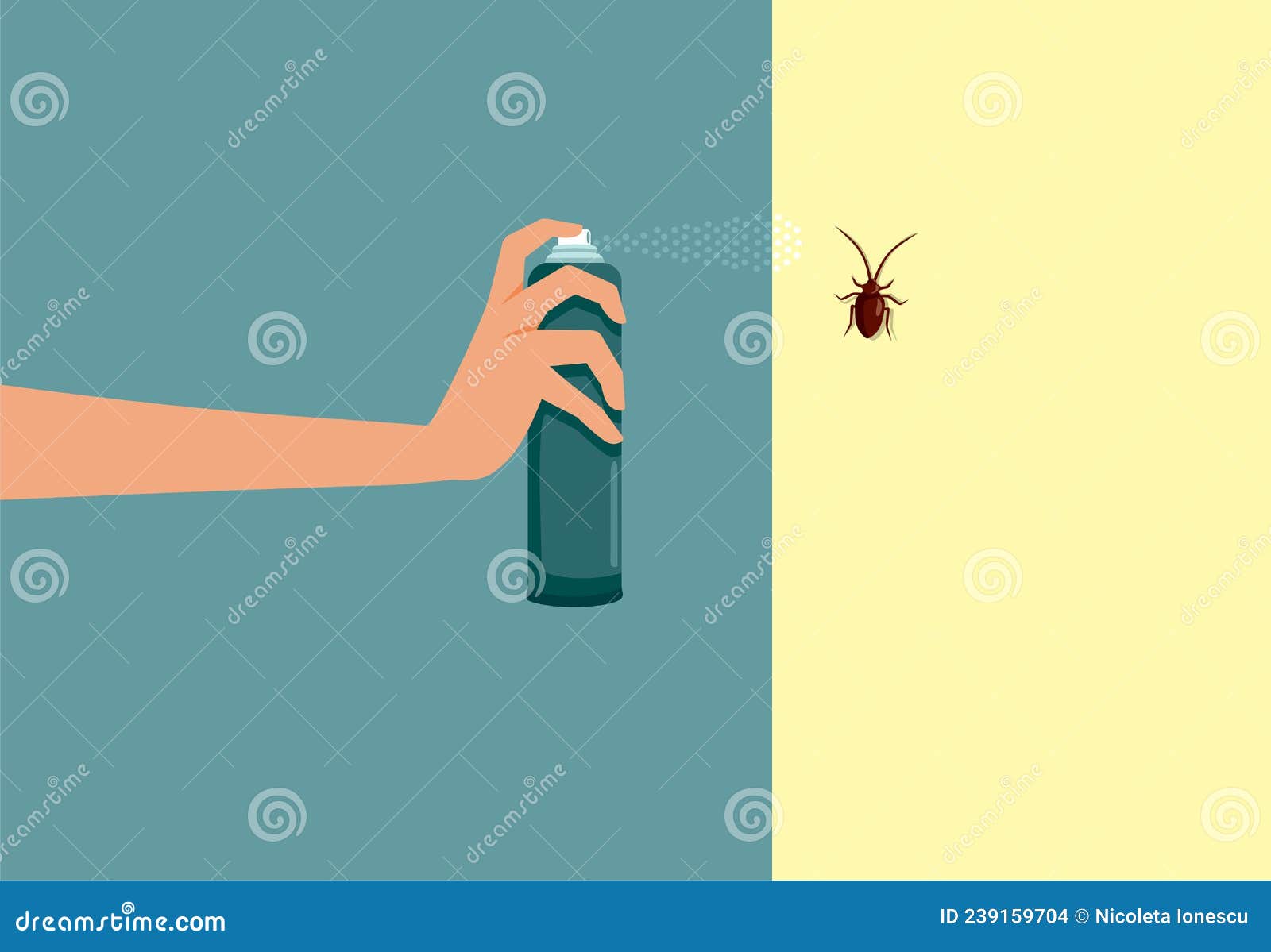 Hand Spraying Insecticide on Crawling Bug Vector Illustration Stock ...