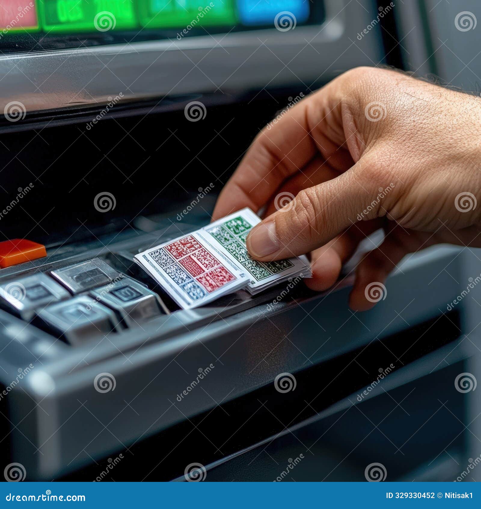 A Person Using an ATM Inserting a Card for Cash Withdrawal Modern ...