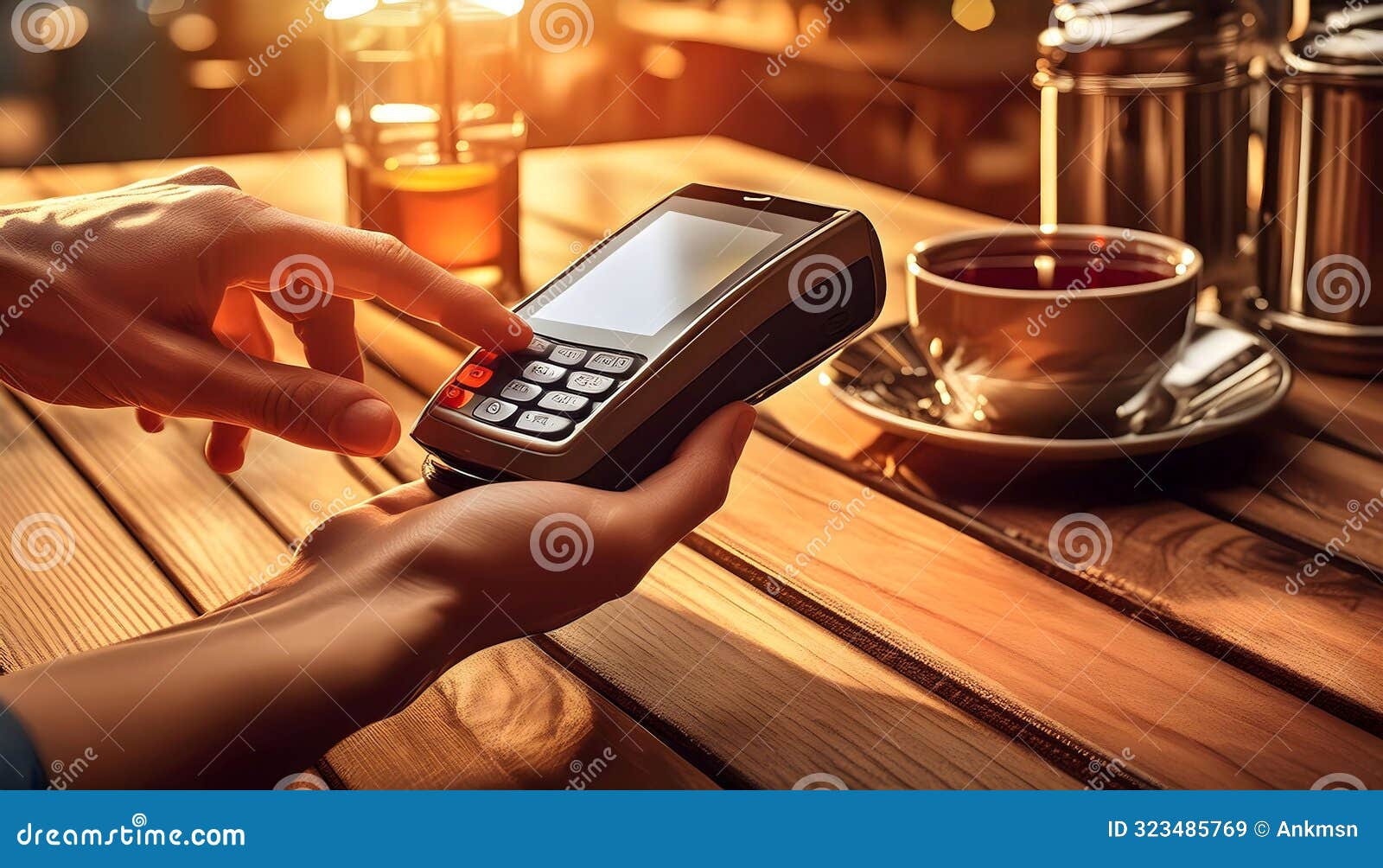 Person Using Cell Phone on Wooden Table Stock Illustration ...