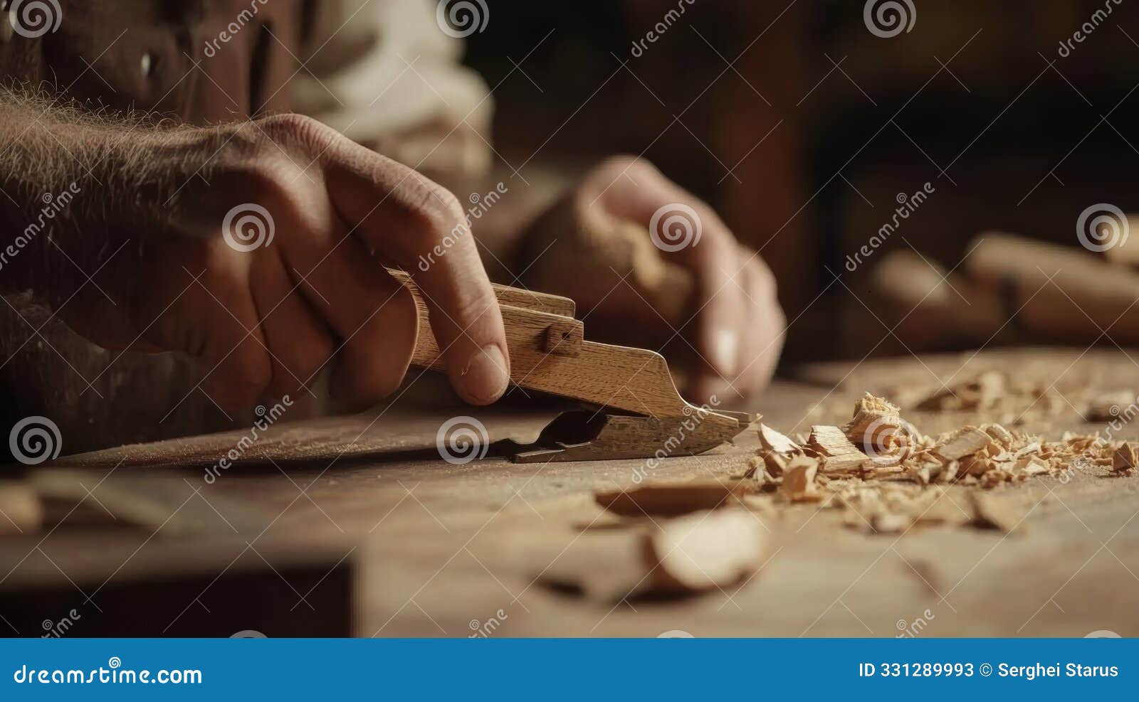 A Person is Using a Chisel To Cut Wood on the Table, AI Stock Image ...
