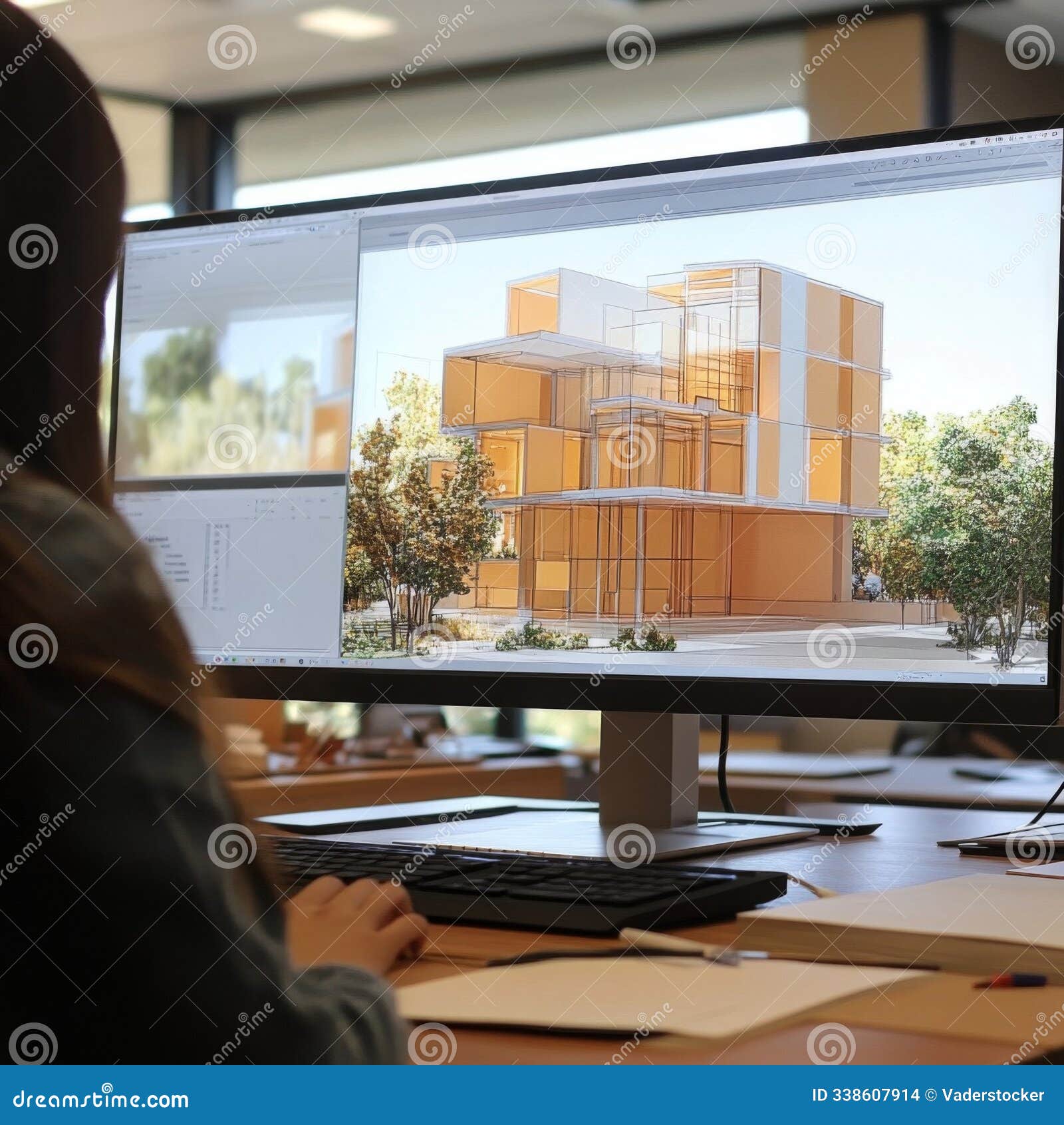 A Person Using a Computer To Design a Modern House Stock Illustration ...