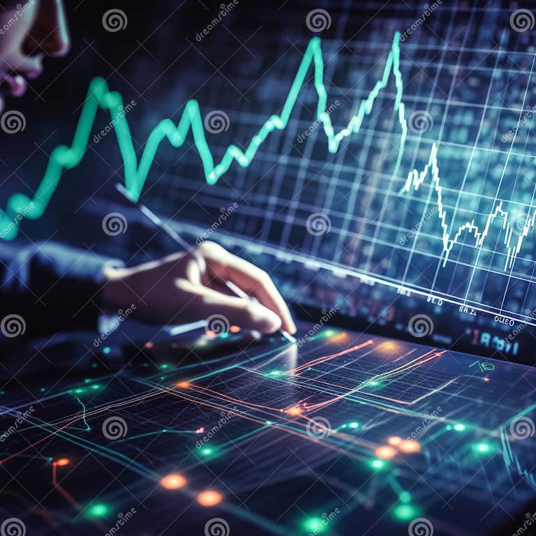 A Person is Using a Computer To Manipulate a Graph. Stock Photo - Image ...