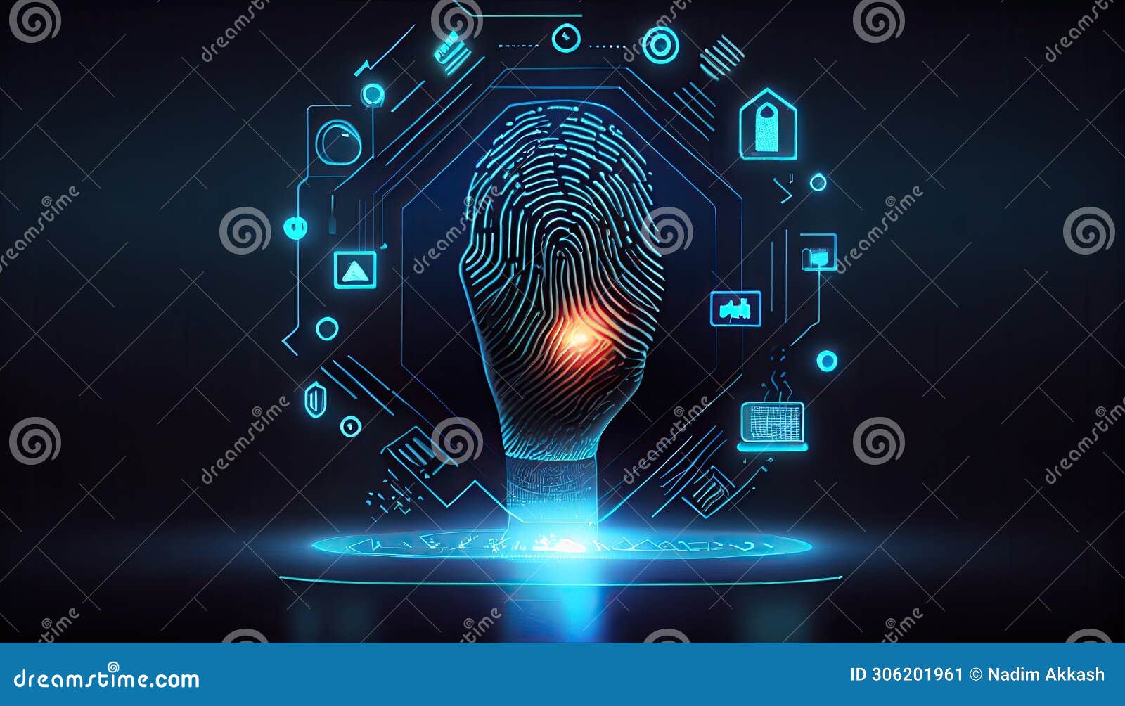 Person Using Fingerprint Indentification Personal Access Data Virtual ...