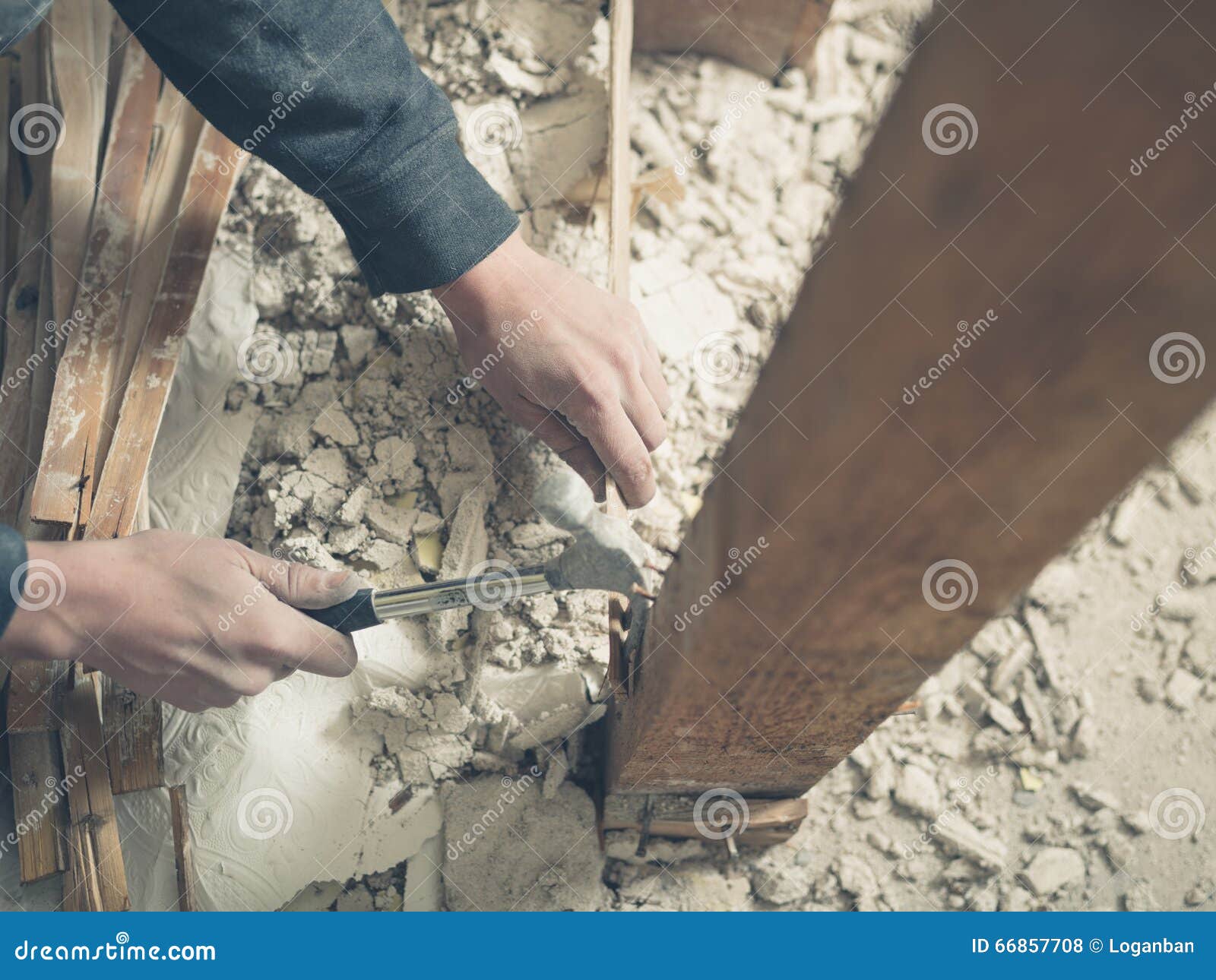 Person Using Hammer in Rubble Stock Photo - Image of person, house ...