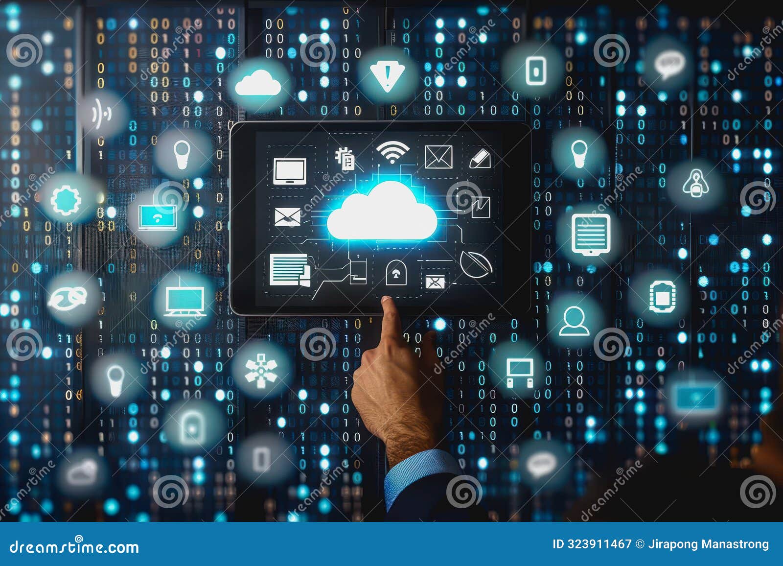 Person Using Holographic Cloud Interface in High-tech Data Center Stock ...