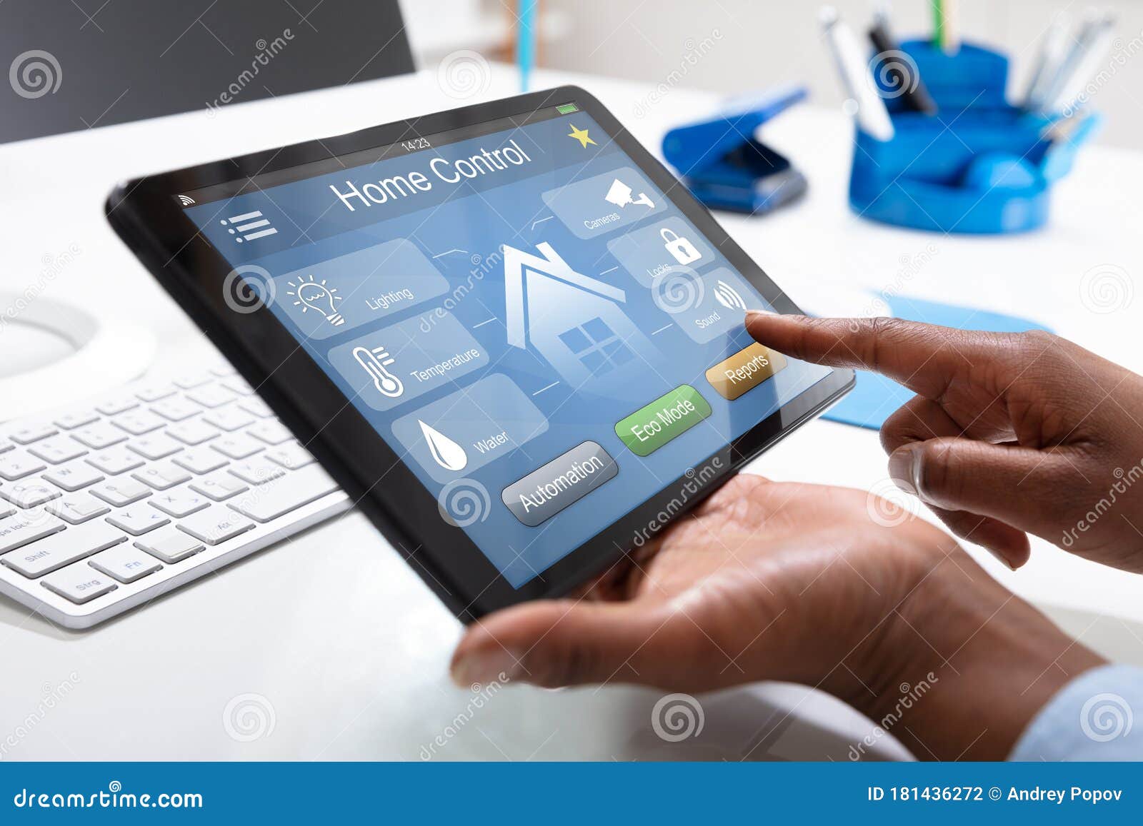 Person Using Home Control System on Tablet Stock Photo - Image of ...