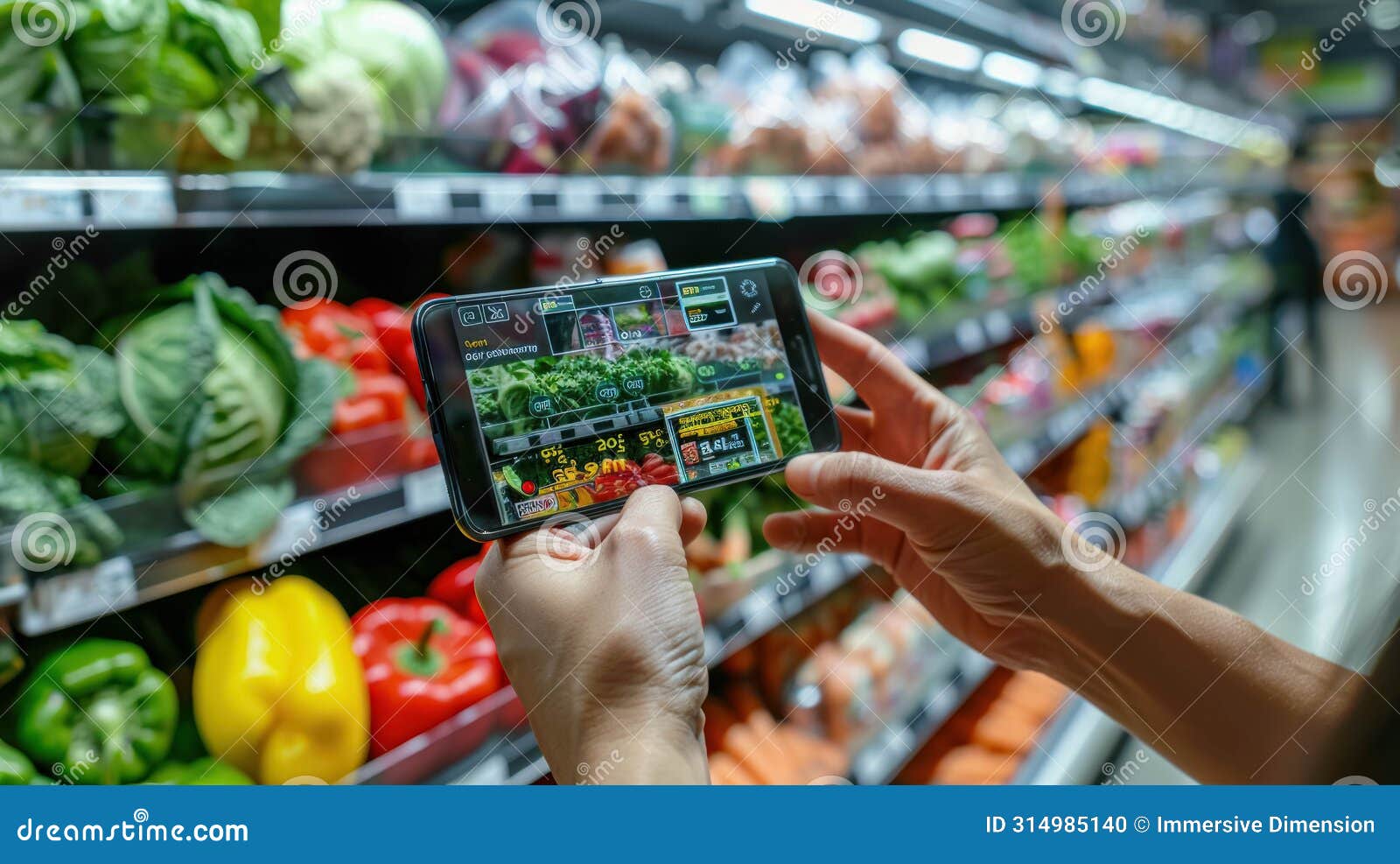 Person Using Horizontal Smartphone Scan Technology in a Supermarket ...