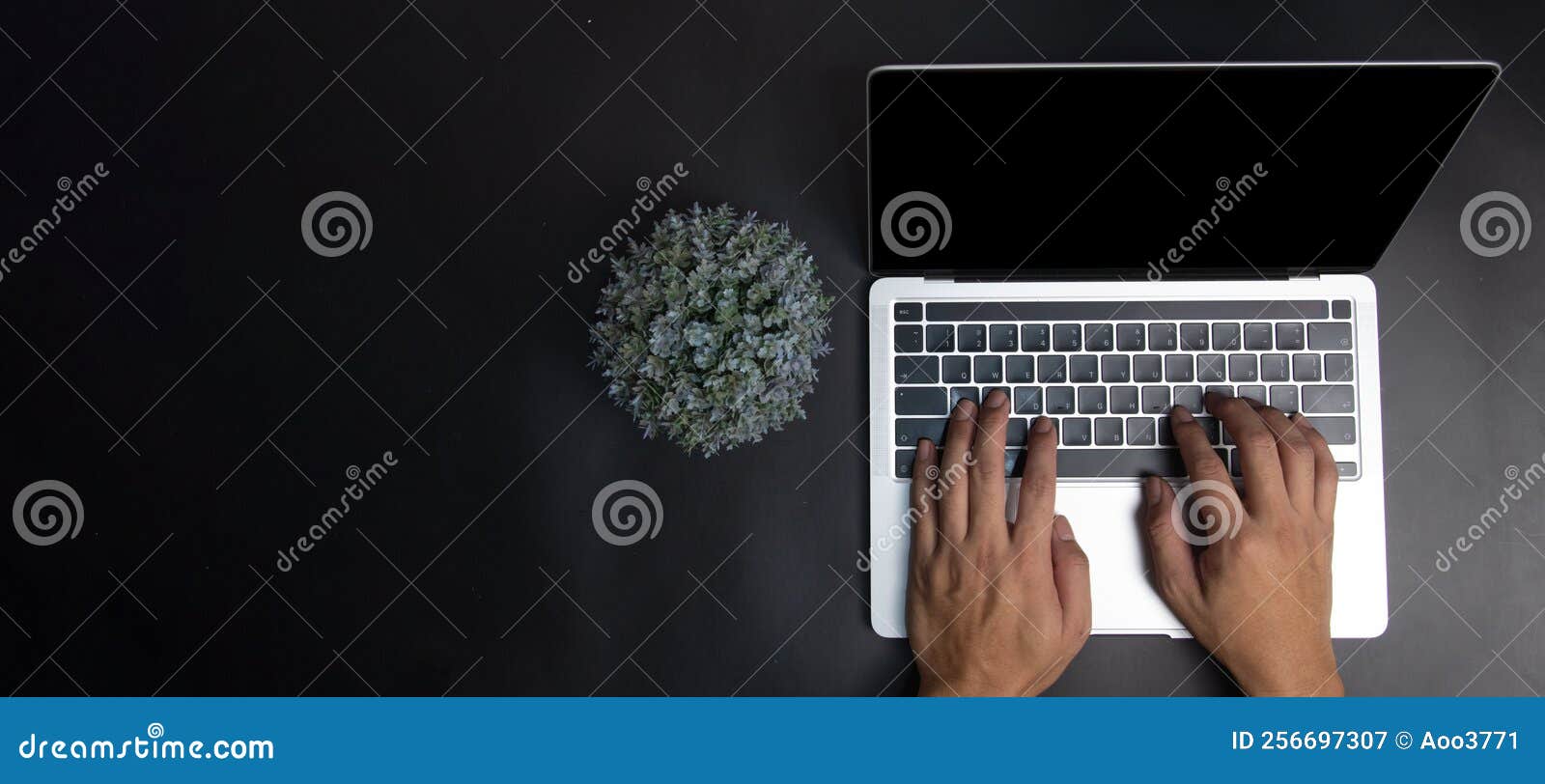 Person Using Keyboard Computer Laptop Digital Technology Top View on ...