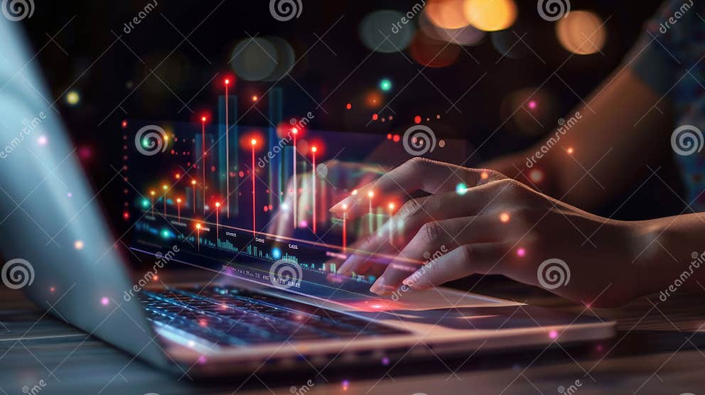 A Person Using a Laptop with a Bandwidth Usage Chart Displayed Stock ...