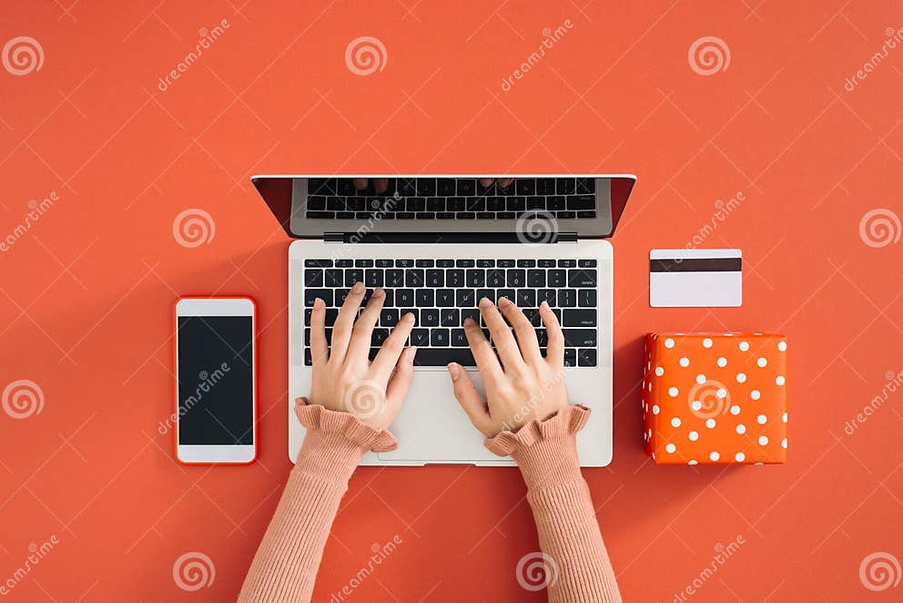 Person Using a Laptop Computer from Above Stock Photo - Image of laptop ...