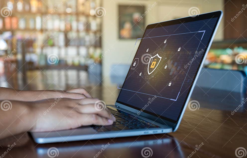 Person Using a Laptop Computer with Data Protection, Cyber Security ...