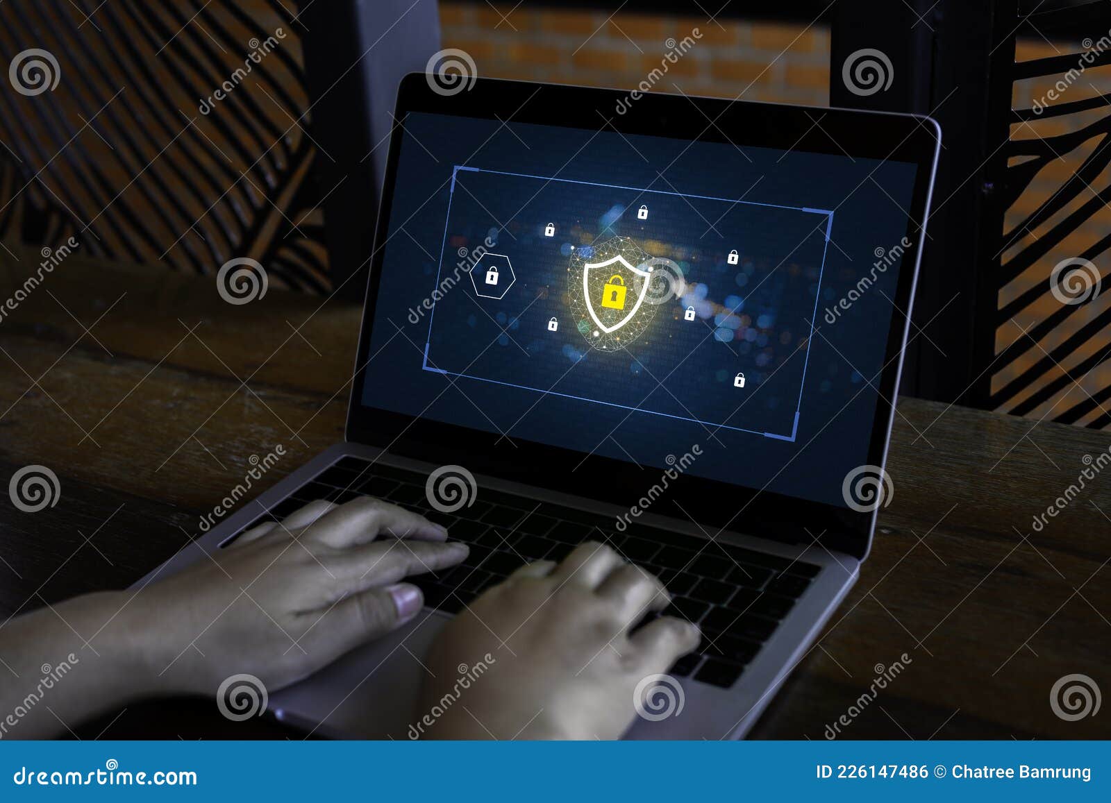 Person Using a Laptop Computer with Data Protection, Cyber Security ...