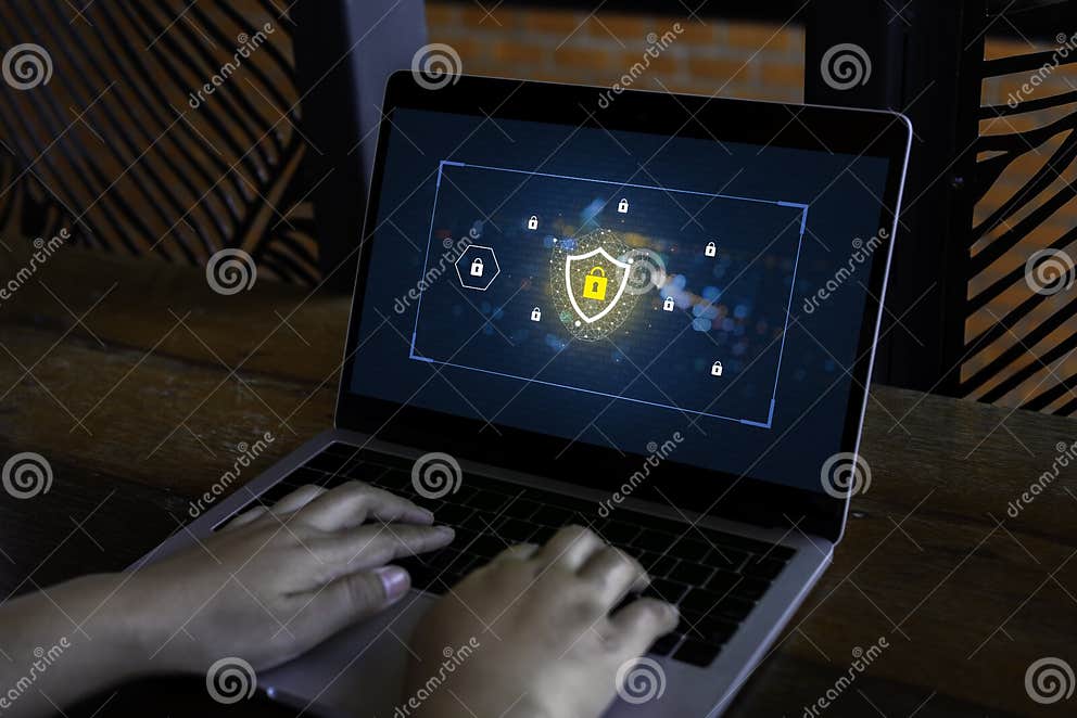 Person Using a Laptop Computer with Data Protection, Cyber Security ...