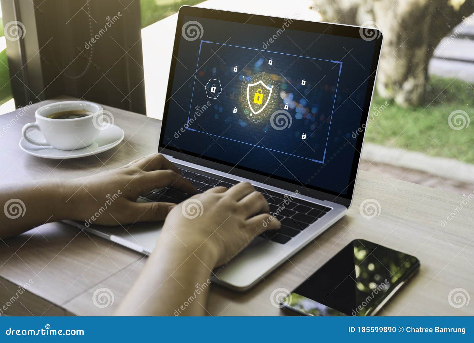 Person Using a Laptop Computer with Data Protection, Cyber Security ... Person Using a Laptop Computer with Data Protection, Cyber Security ...
