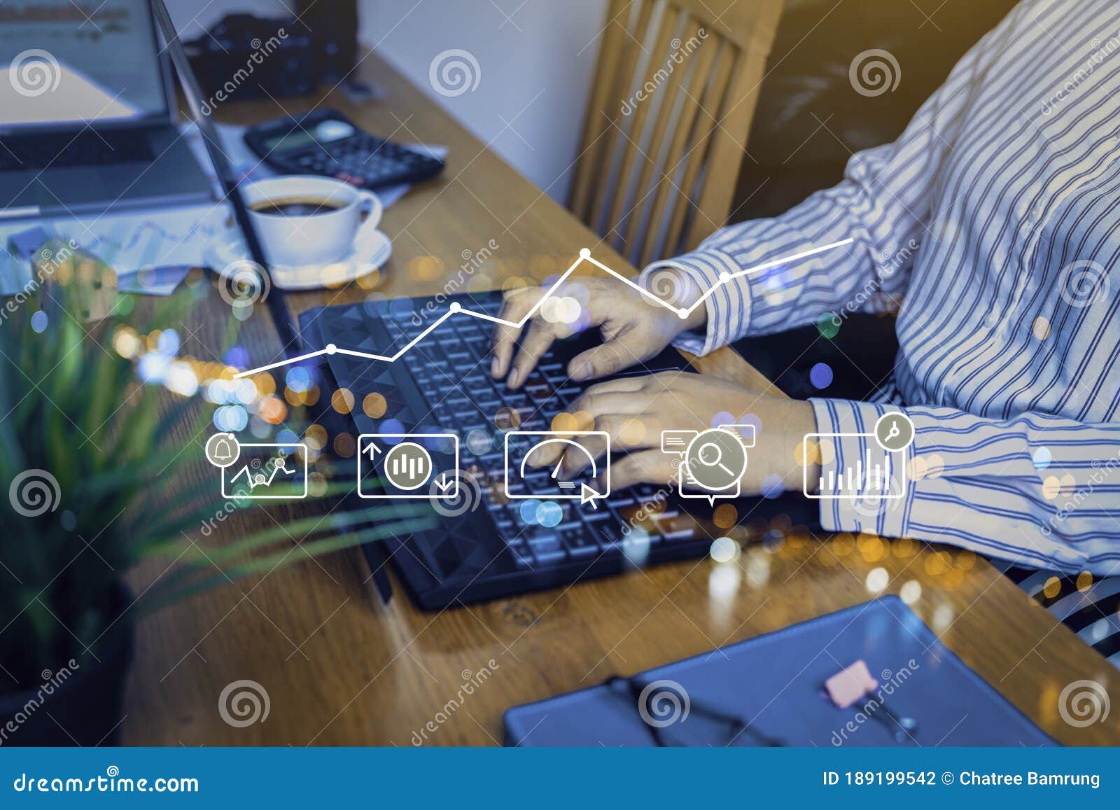 Person Using a Laptop Computer with DIgital Marketing Technology Stock ...