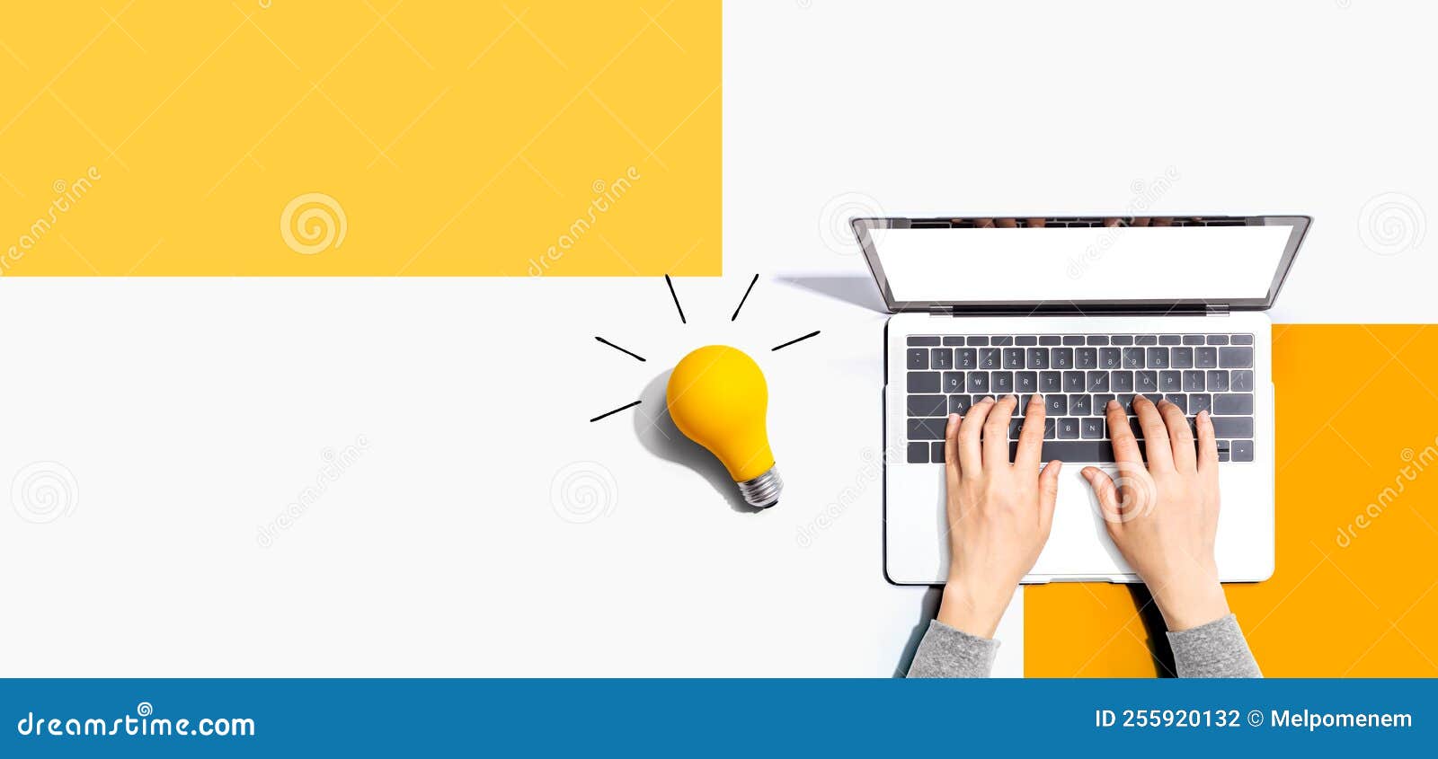 Person Using a Laptop Computer and a Light Bulb Stock Photo - Image of ...