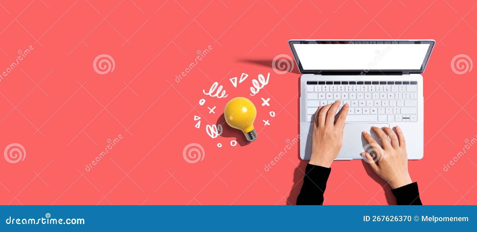 Person Using a Laptop Computer and a Light Bulb Stock Photo - Image of ...