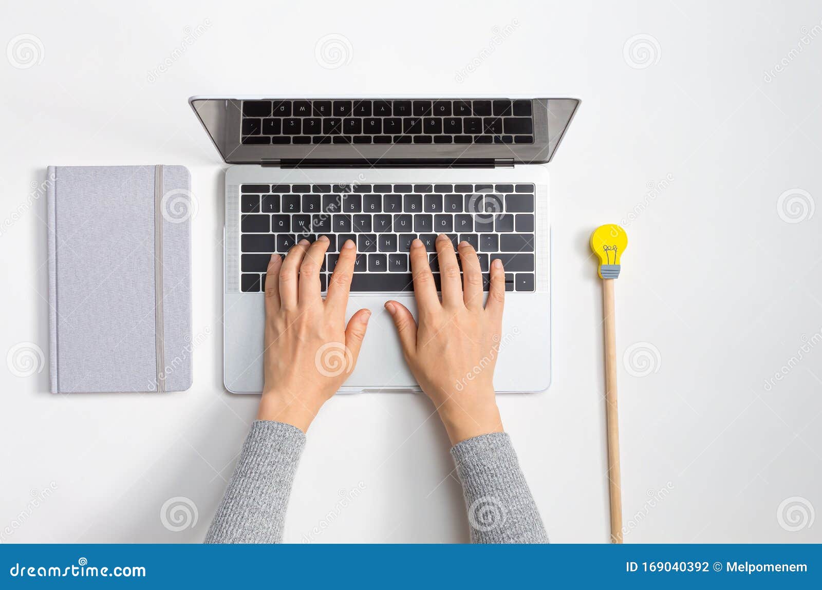 Person Using a Laptop Computer with a Inspired Idea Concept Stock Photo ...