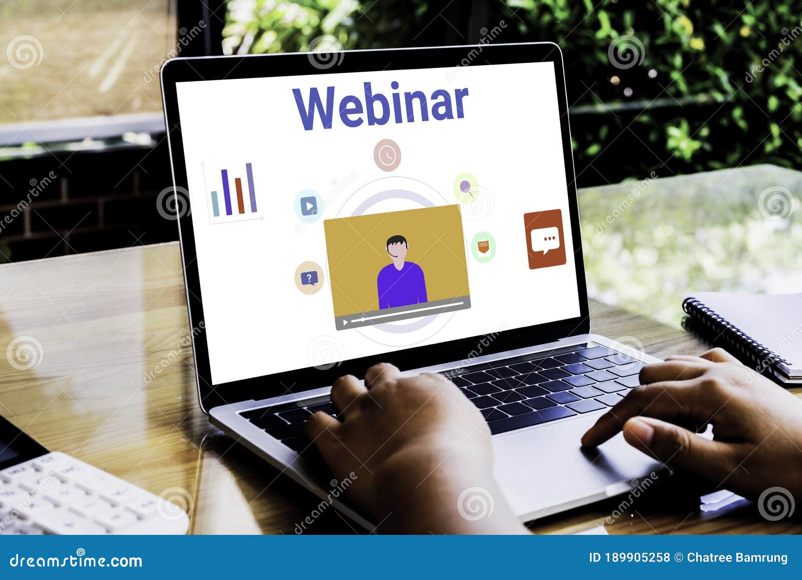 Person Using a Laptop Computer for Online Training Webinar Concept ...