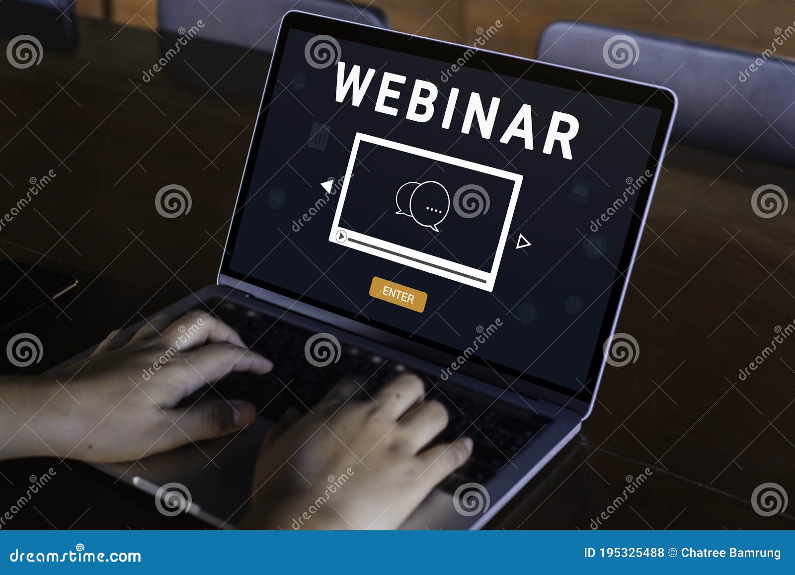 Person Using a Laptop Computer for Online Training Webinar. E-learning ...