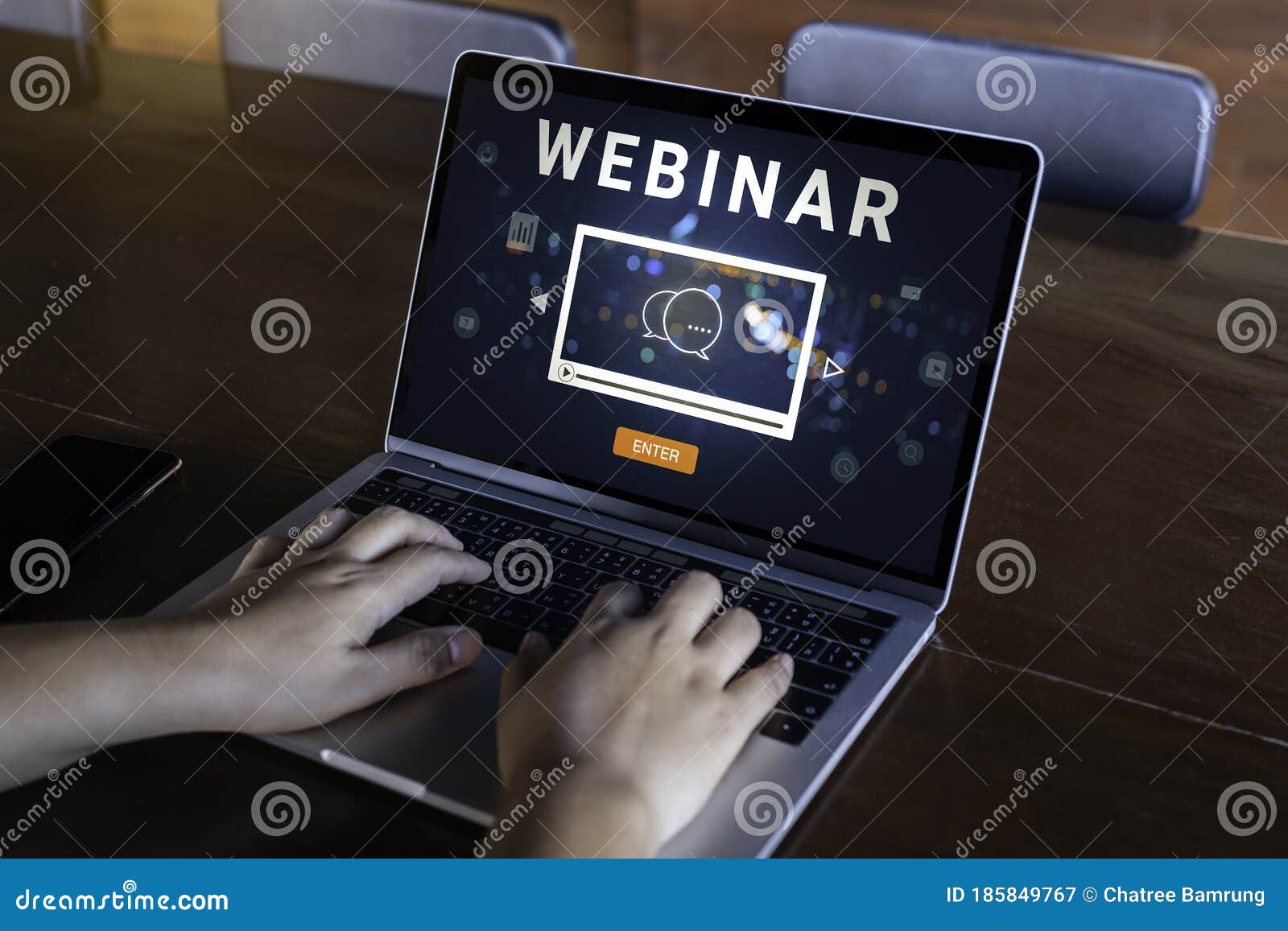 Person Using a Laptop Computer for Online Training Webinars. Stock ...