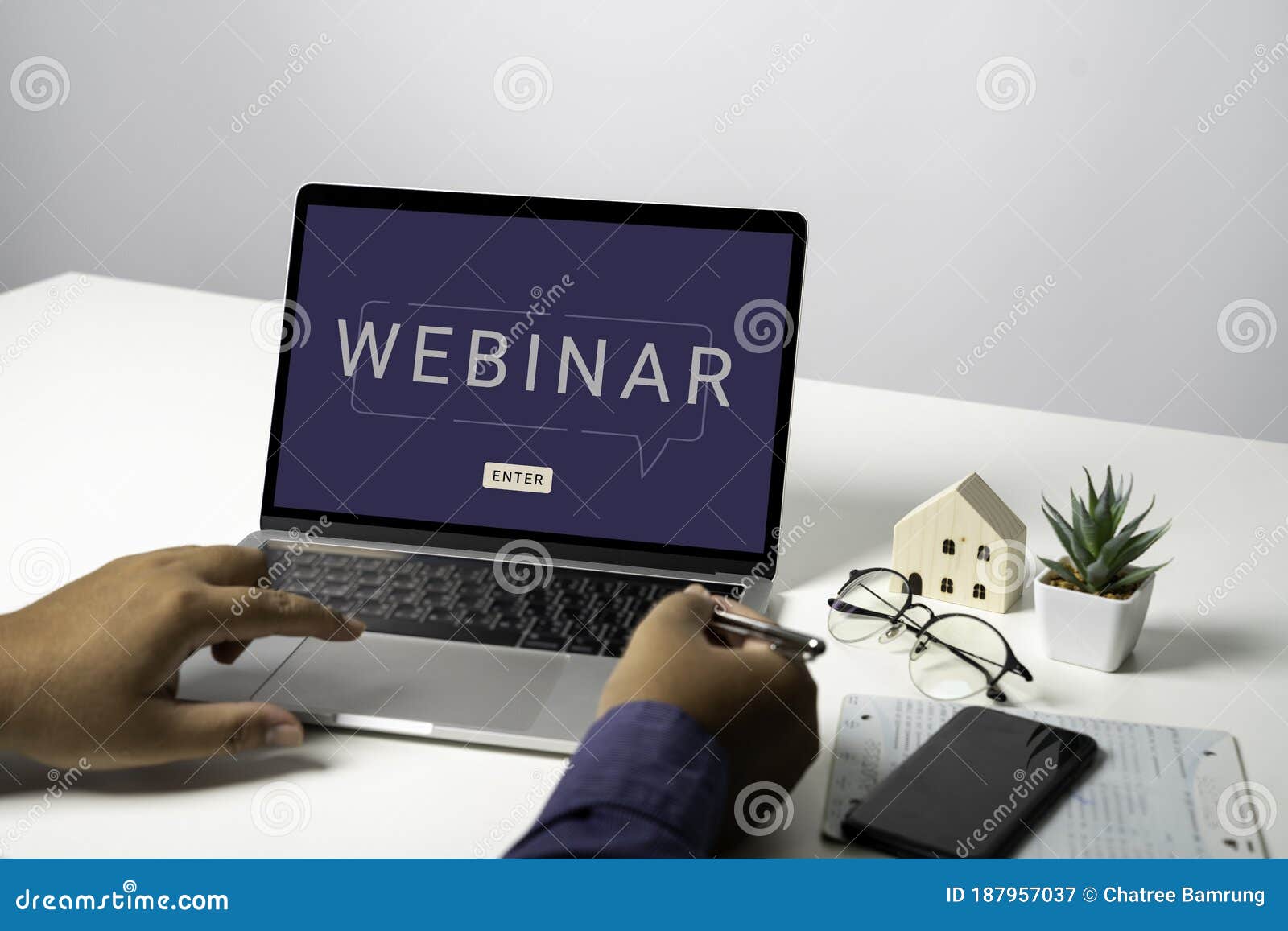Person Using a Laptop Computer for Online Training Webinars. Stock ...
