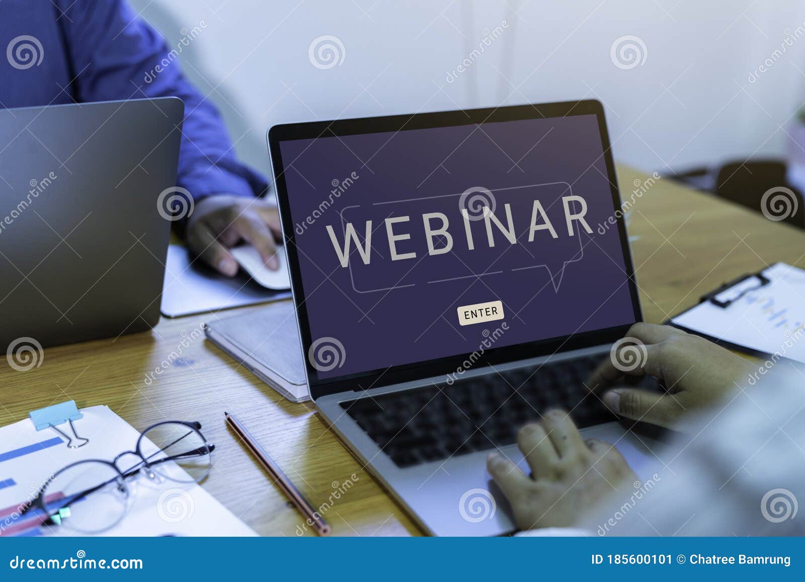 Person Using a Laptop Computer for Online Training Webinars. Stock ...