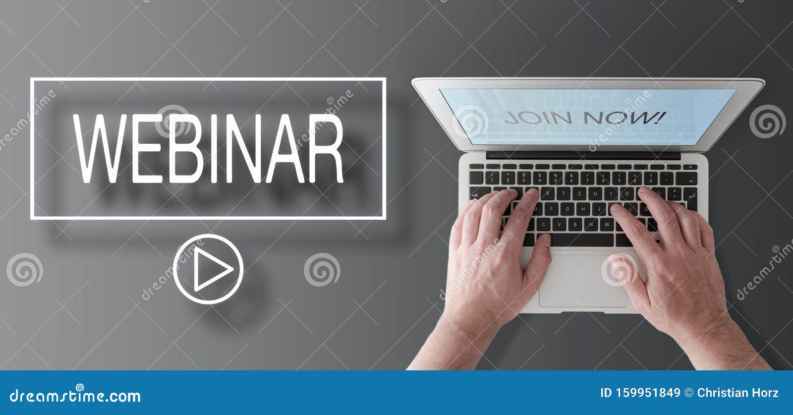 Person Using Laptop Computer with Text WEBINAR and JOIN NOW on Grey ...