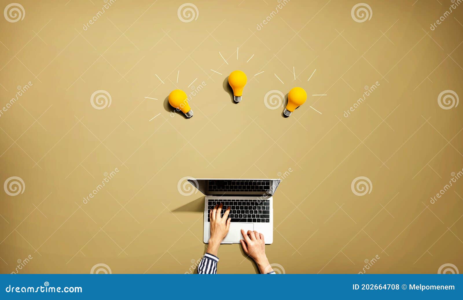 Person Using a Laptop Computer with Three Light Bulbs Stock Photo ...