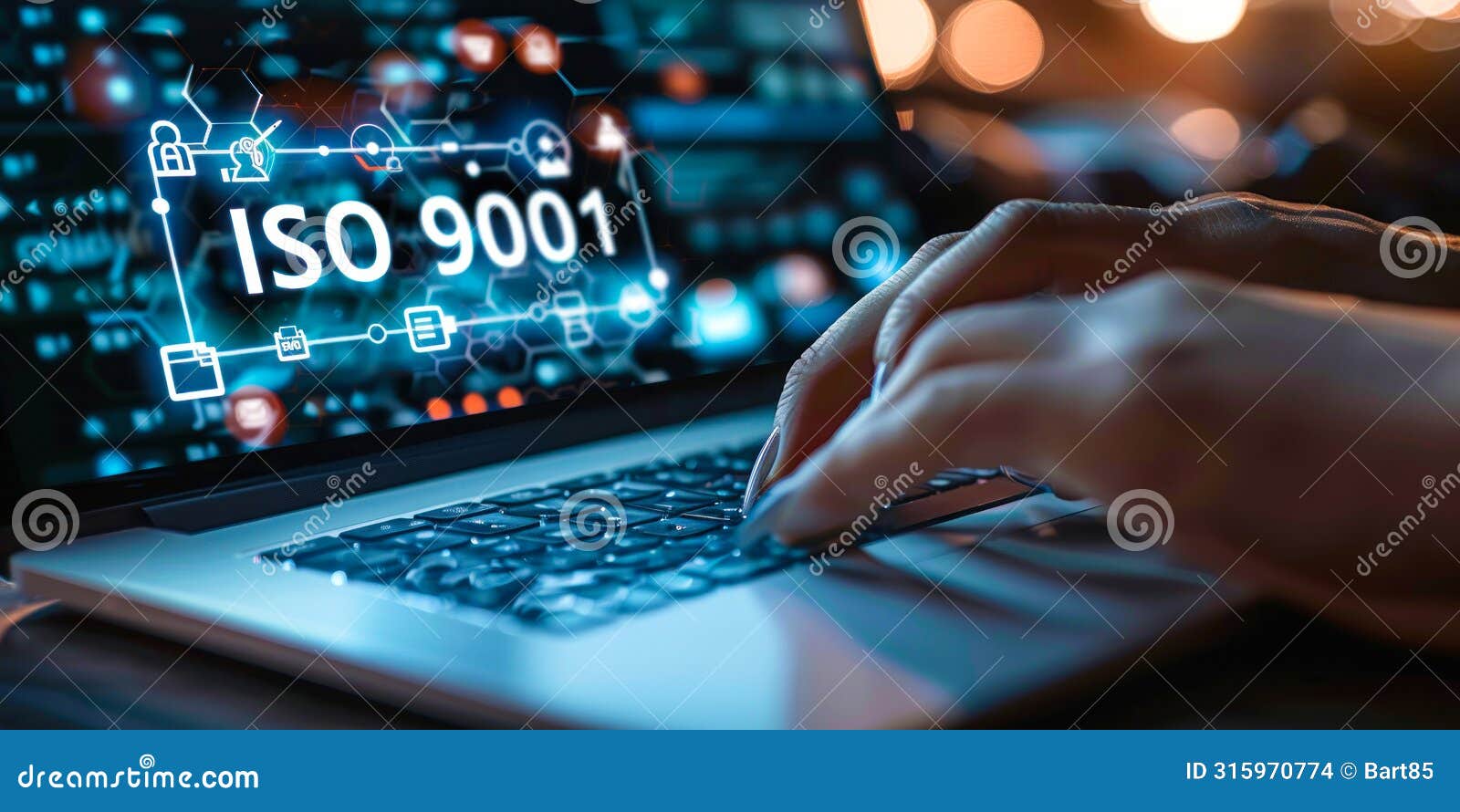 Person Using Laptop with Holographic Display Showing Icons Representing ...