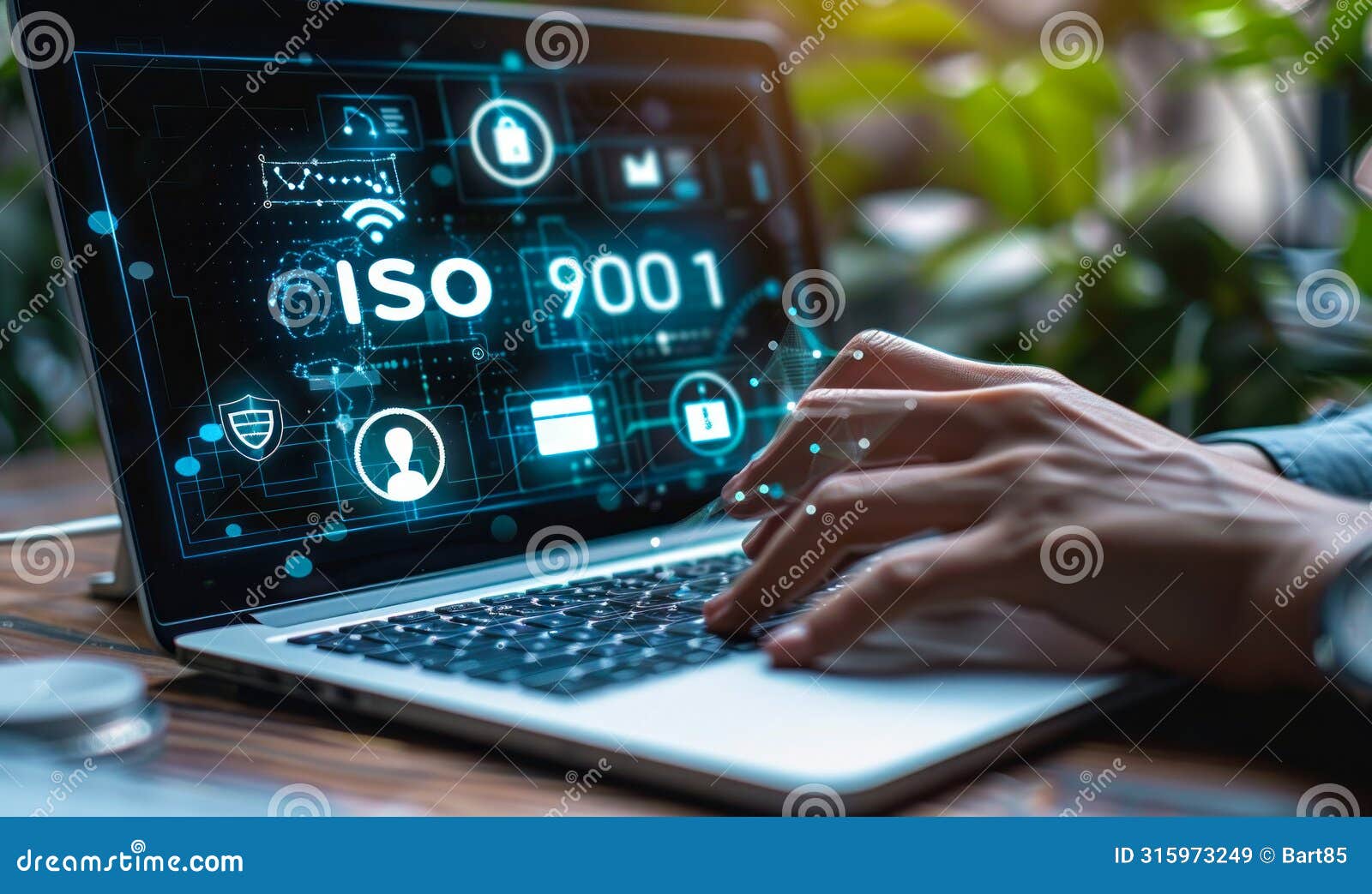 Person Using Laptop with Holographic Display Showing Icons Representing ...