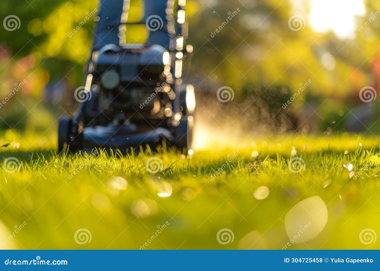 A Person Using a Lawn Mower in a Large Lawn Stock Photo - Image of ...