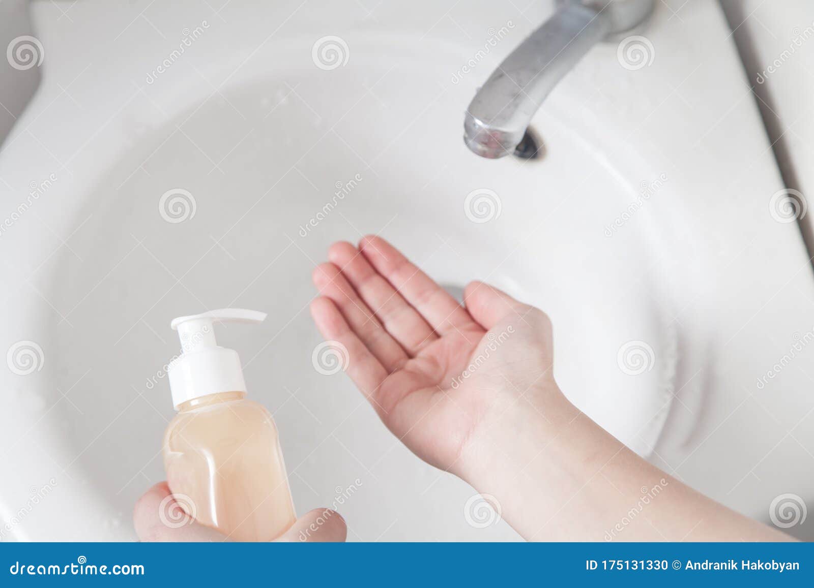 Person Using Liquid Soap. Cleaning Hands. Hygiene Stock Photo - Image ...
