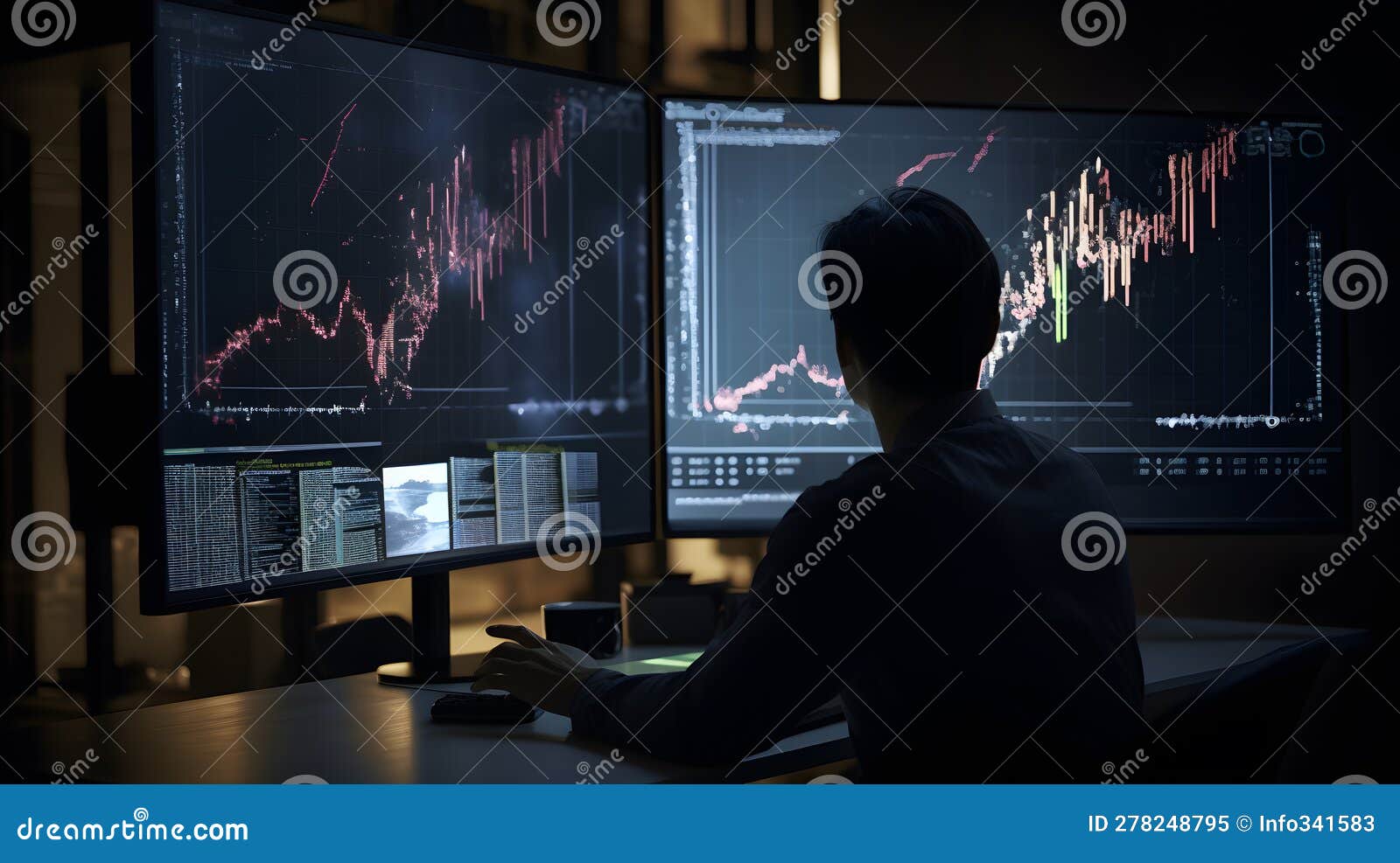 A Person Using a Machine Learning Algorithm To Analyze an One Generative AI Stock Illustration ...
