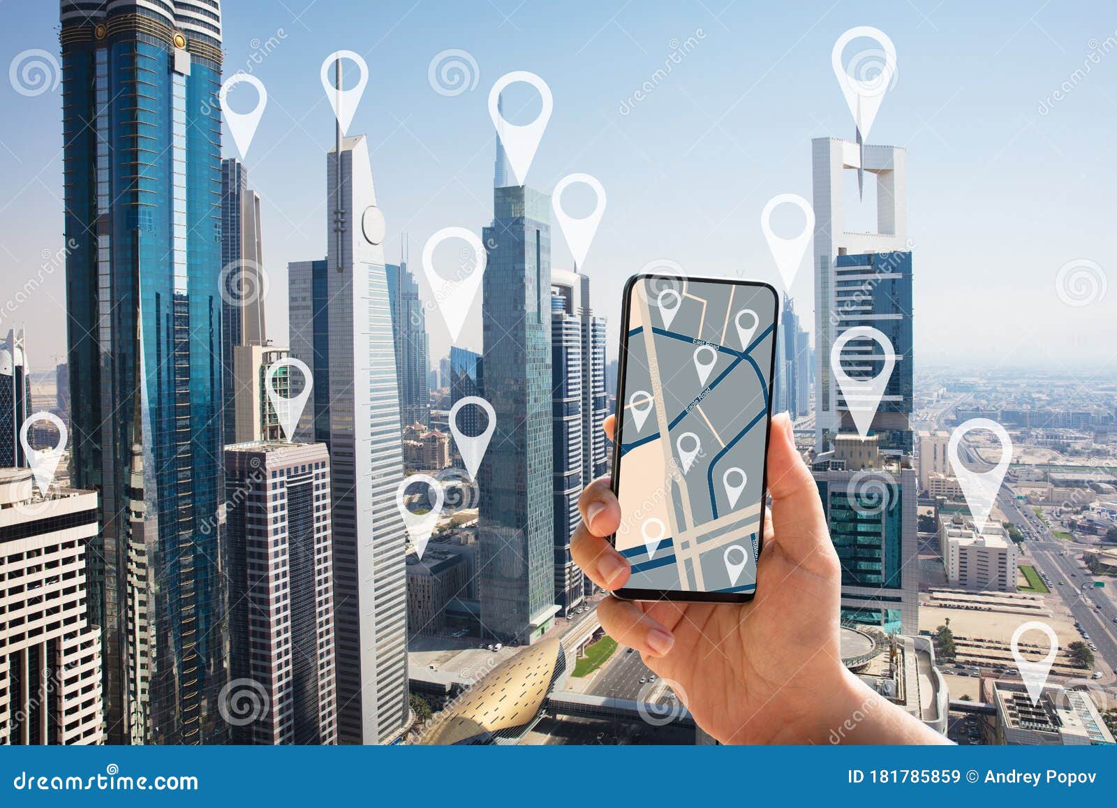 Person Using Map Navigation on Cellphone Screen in Dubai City Stock ...