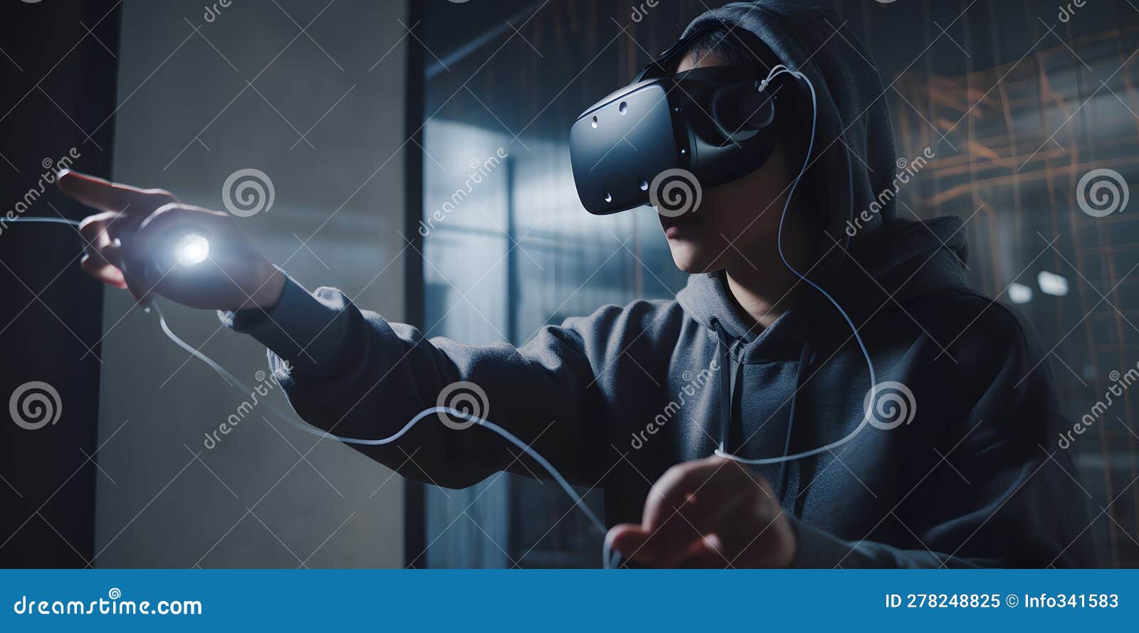 A Person Using a Motion Controller To Play a Virtual Real Generative AI ...