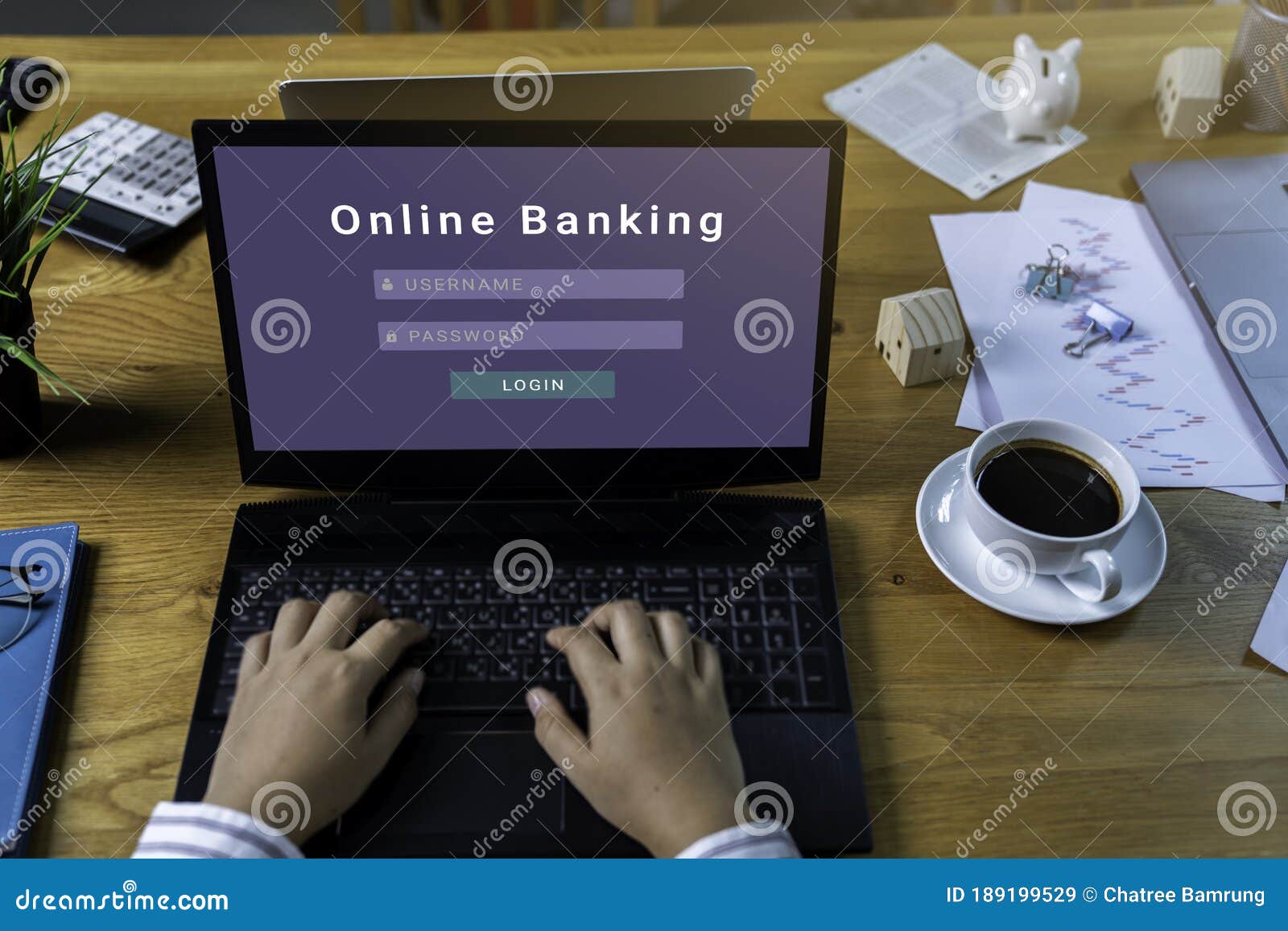 Person Using Online Banking Screen Device. Internet Online Banking ...