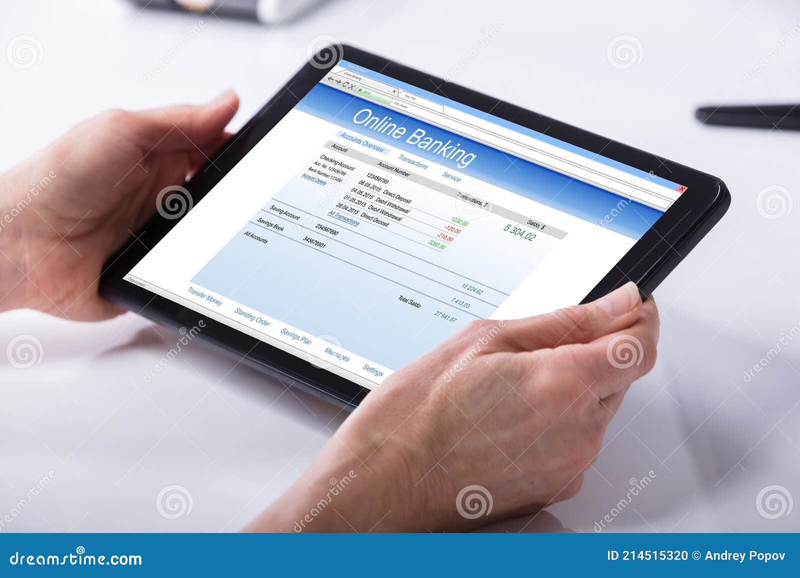 Person Using Online Banking Service on Digital Tablet Stock Photo ...