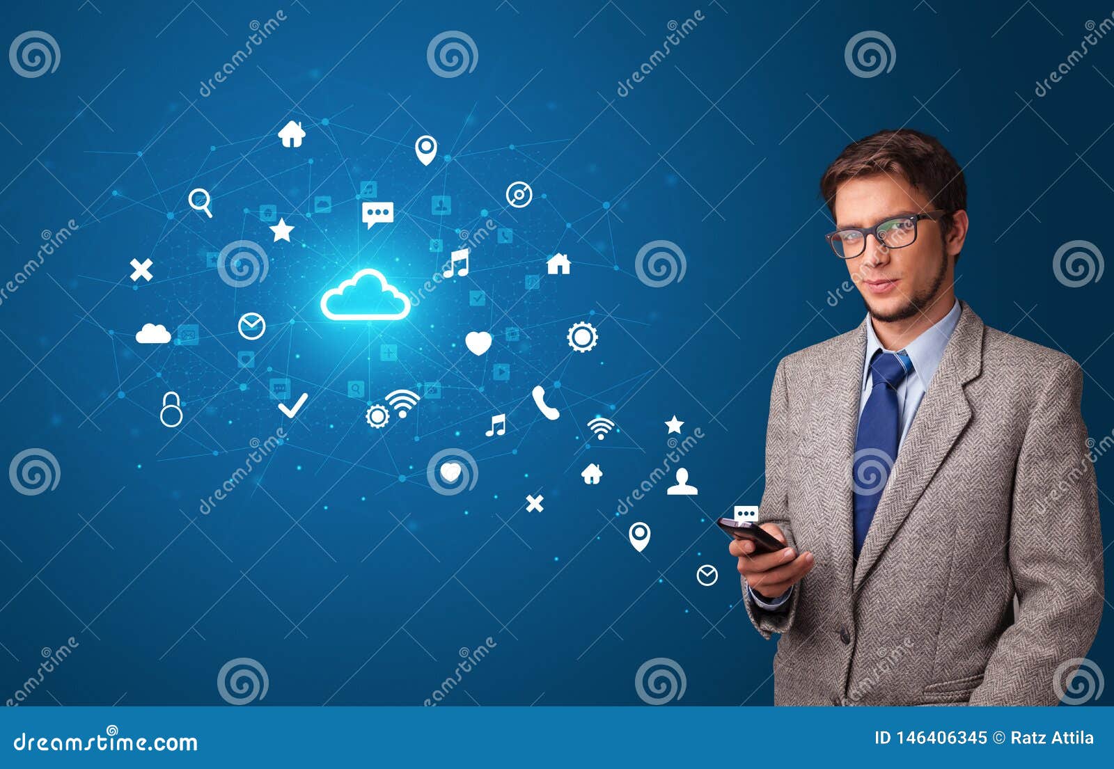 Person Using Phone with Cloud Technology Concept Stock Image - Image of ...